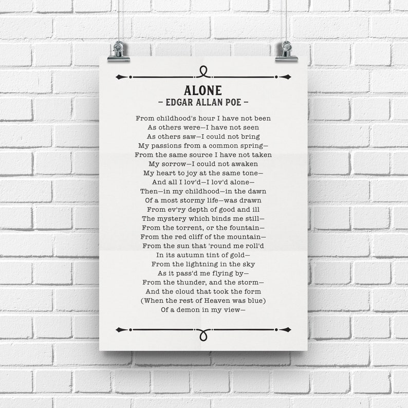 Poem Print Edgar Allan Poe Alone Poetry Lover Gift Instant - Etsy Ireland