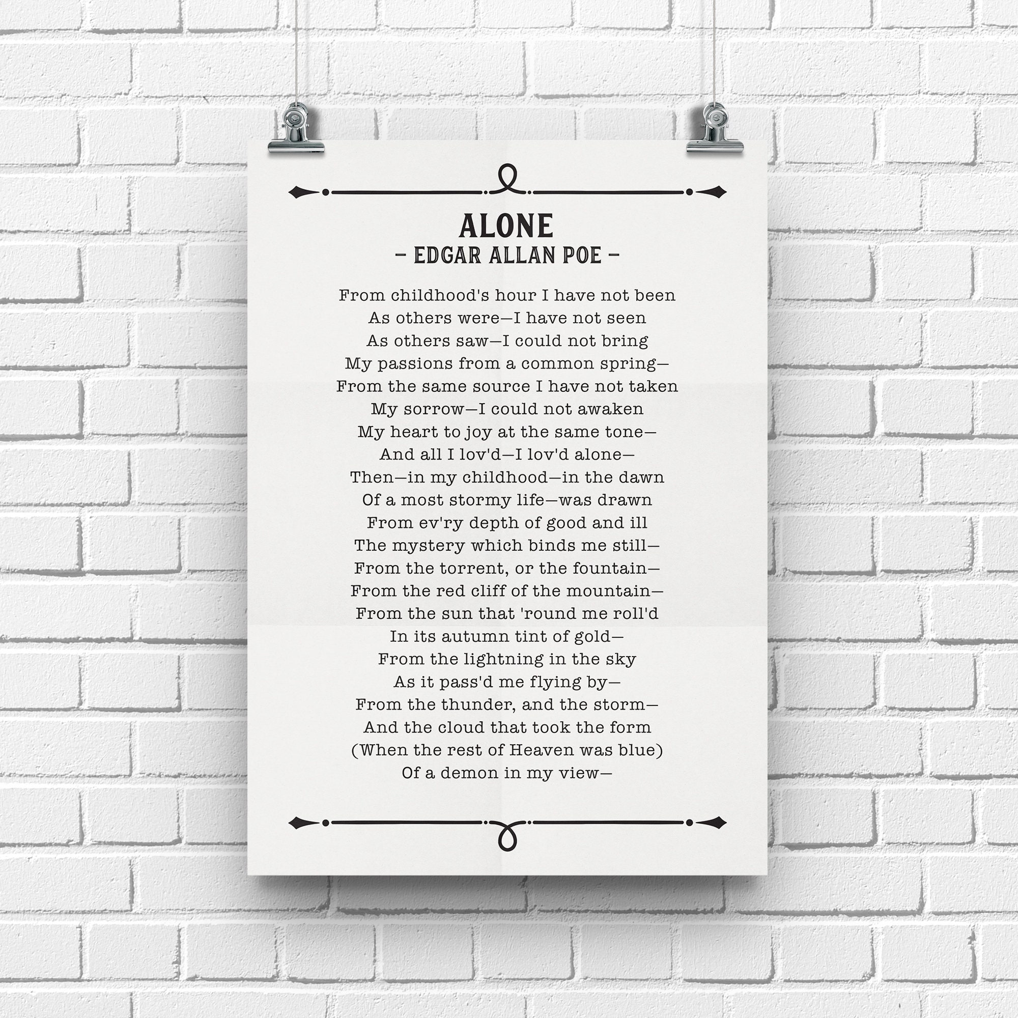 Poem Print Edgar Allan Poe Alone Poetry Lover Gift Instant - Etsy Ireland