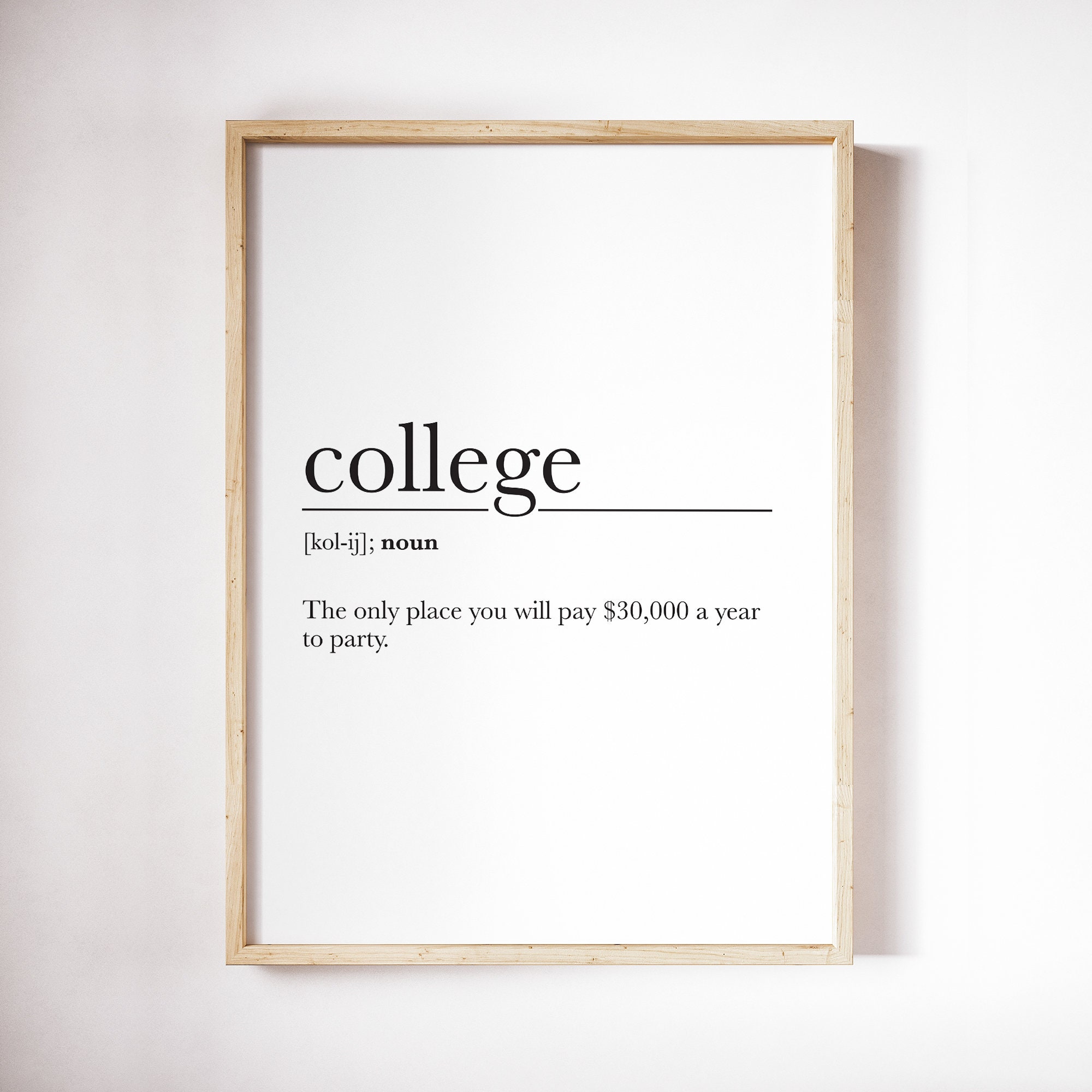 College Definition Print Dictionary Art Print College Dorm | Etsy