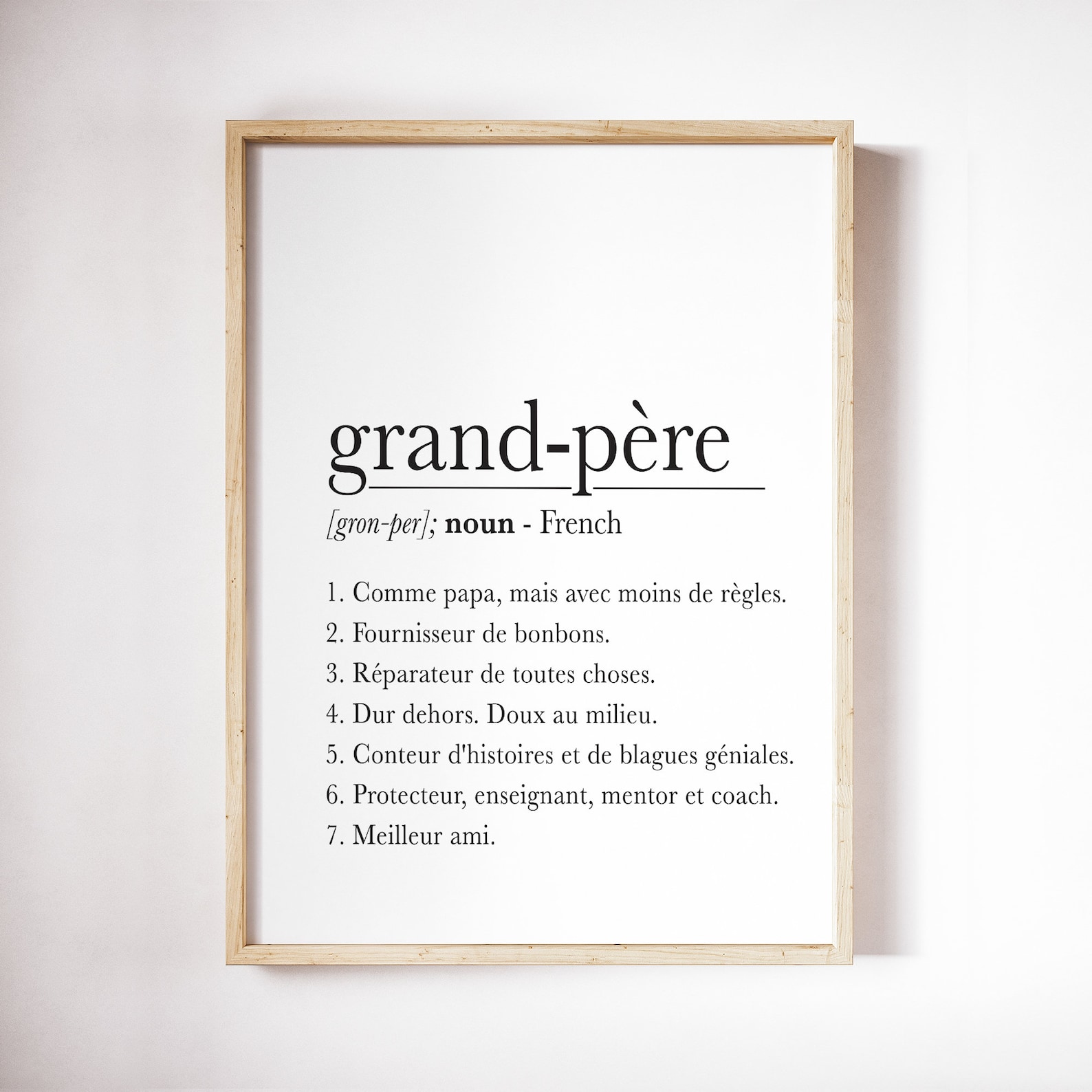 Grand Pere French Definition Print, Grandad Definition Wall Art, French ...