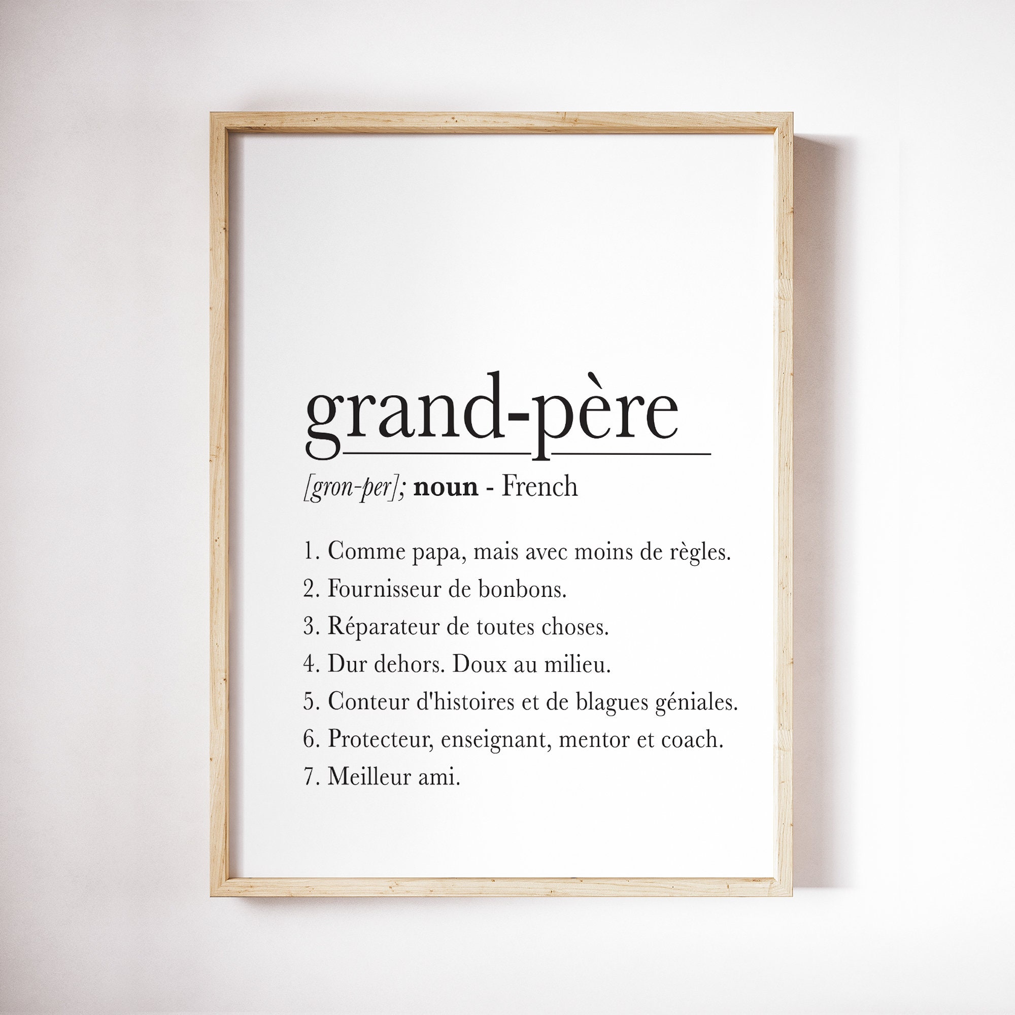 Grand Pere French Definition Print, Grandad Definition Wall Art, French ...