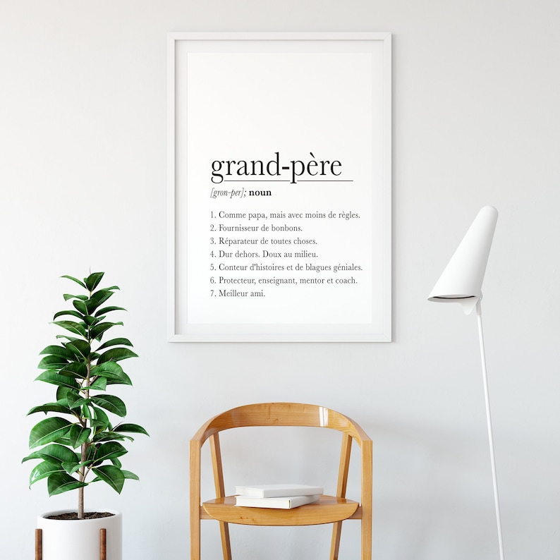 Grand Pere French Definition Print, Grandad Definition Wall Art, French ...