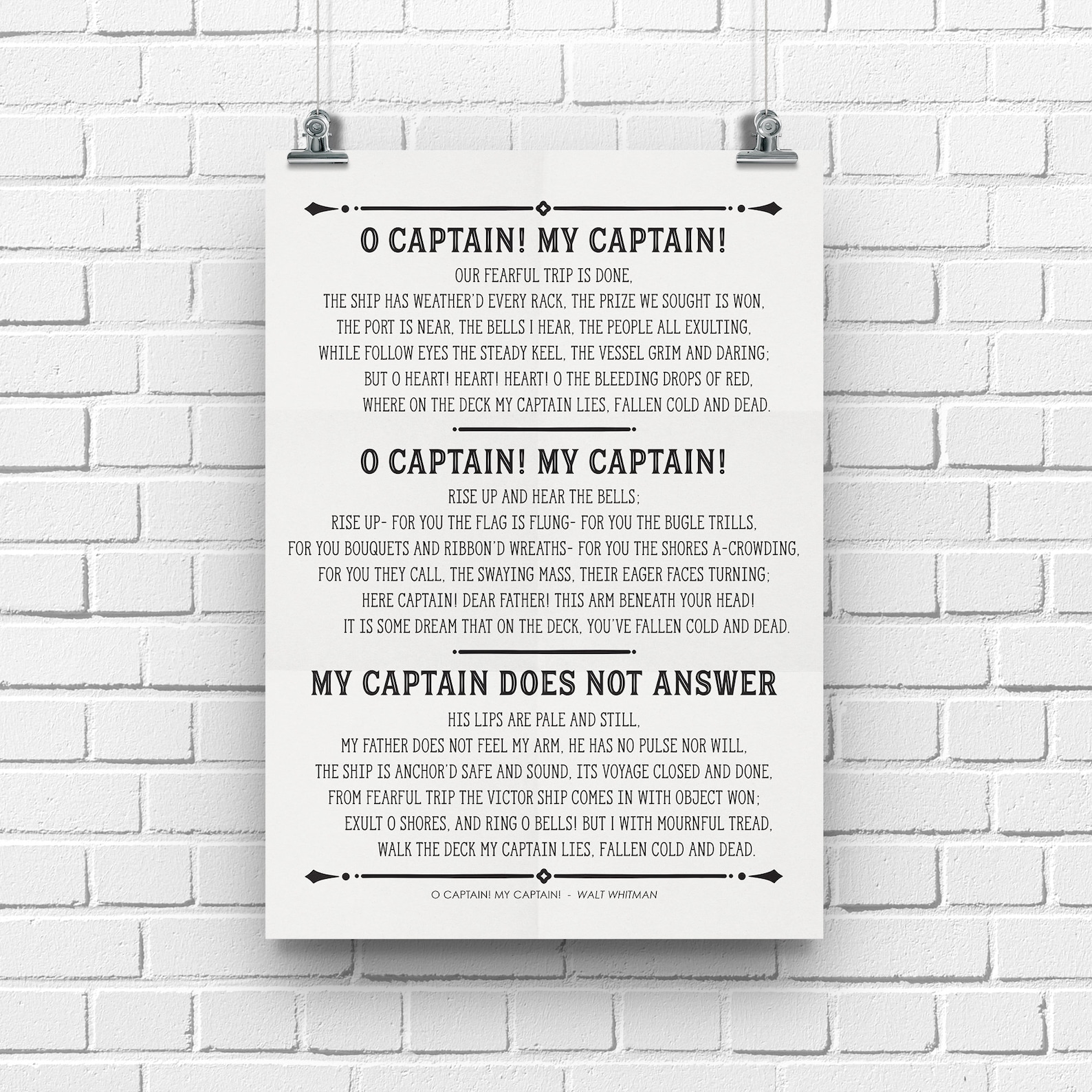 O Captain My Captain Walt Whitman Poem Print Poetry Lover | Etsy