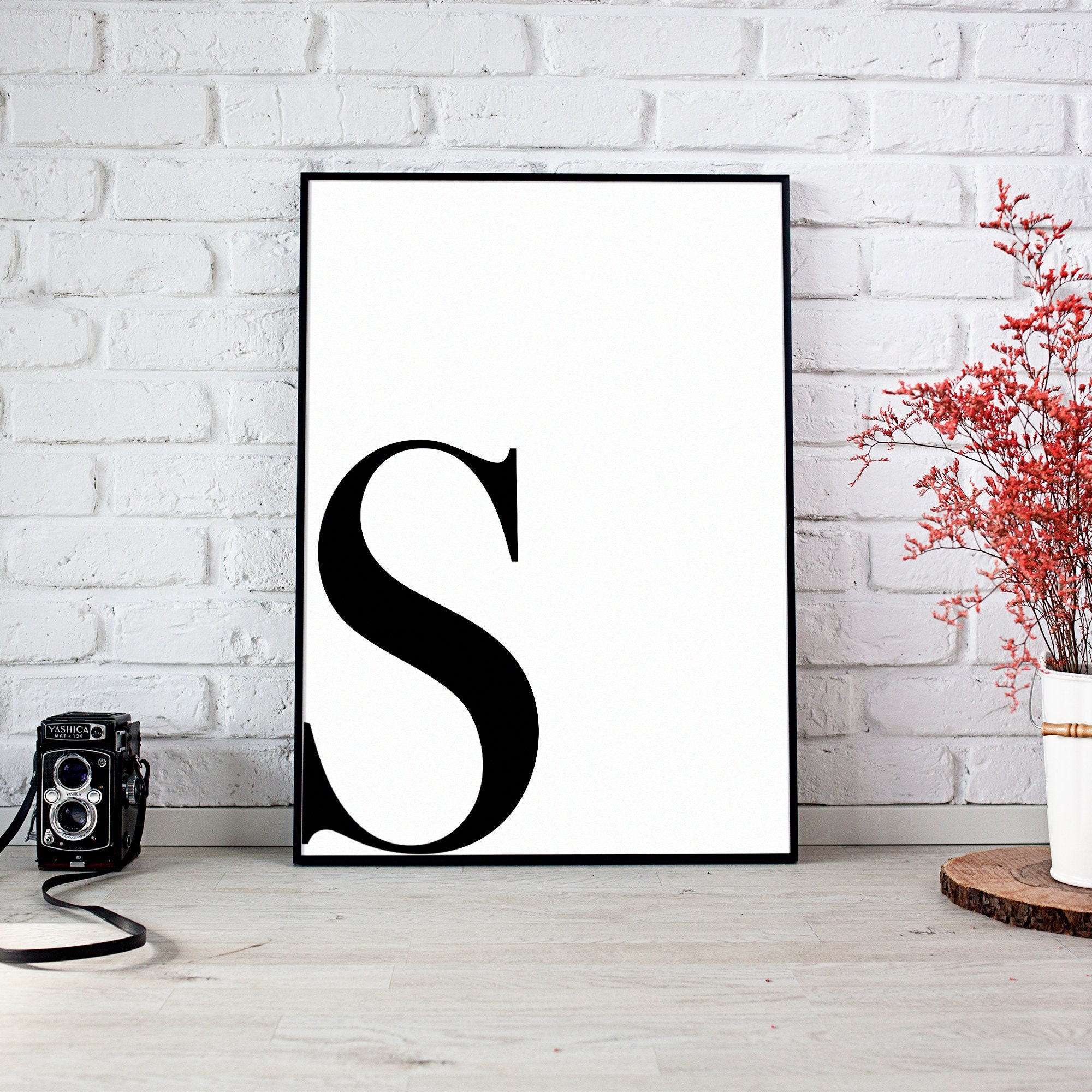 Letter S Printable, Initial Wall Decor, B&W Typography, Typography Art ...