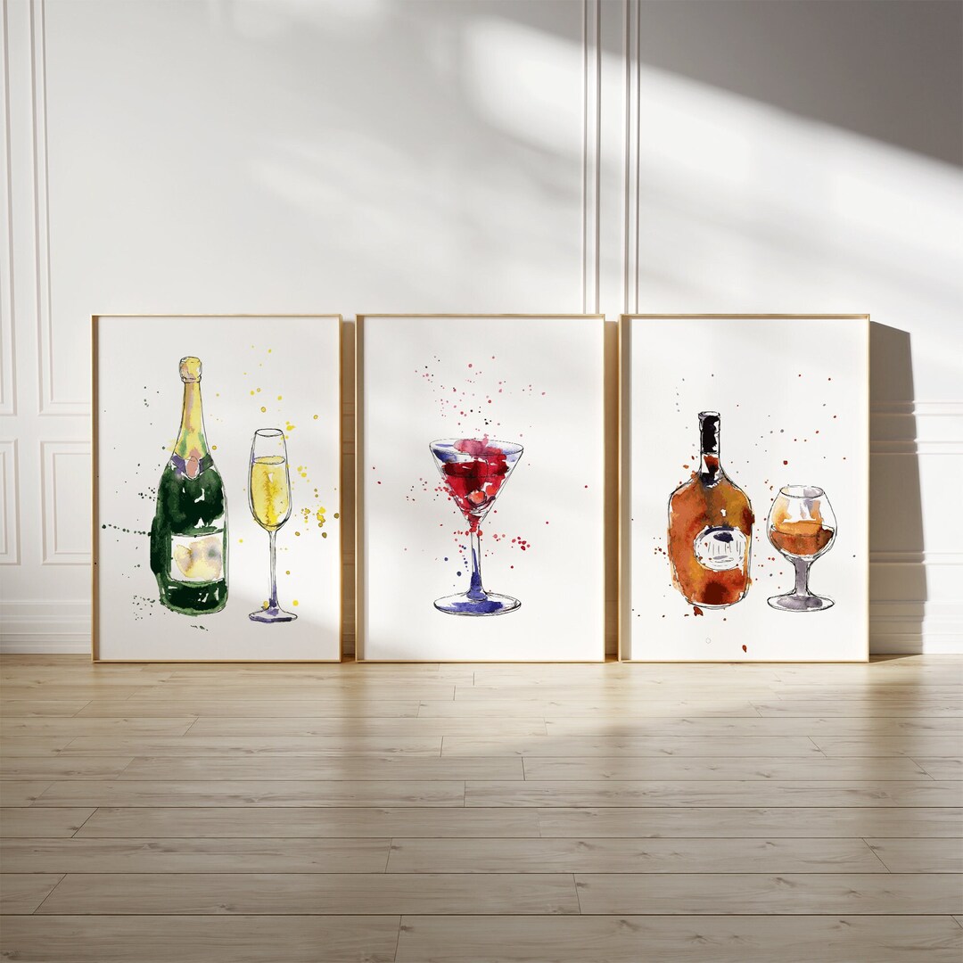 Bar Cart Decor Set of 6 Alcohol Prints Cocktail Bar Wall Decor ...
