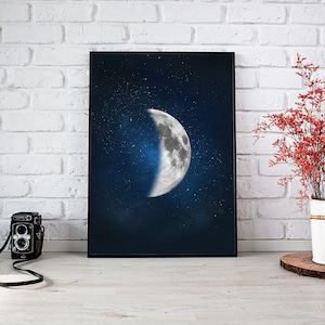 Moon Print, Night Sky, Starry Night, Moon Wall Art, Moon Poster, Moon ...