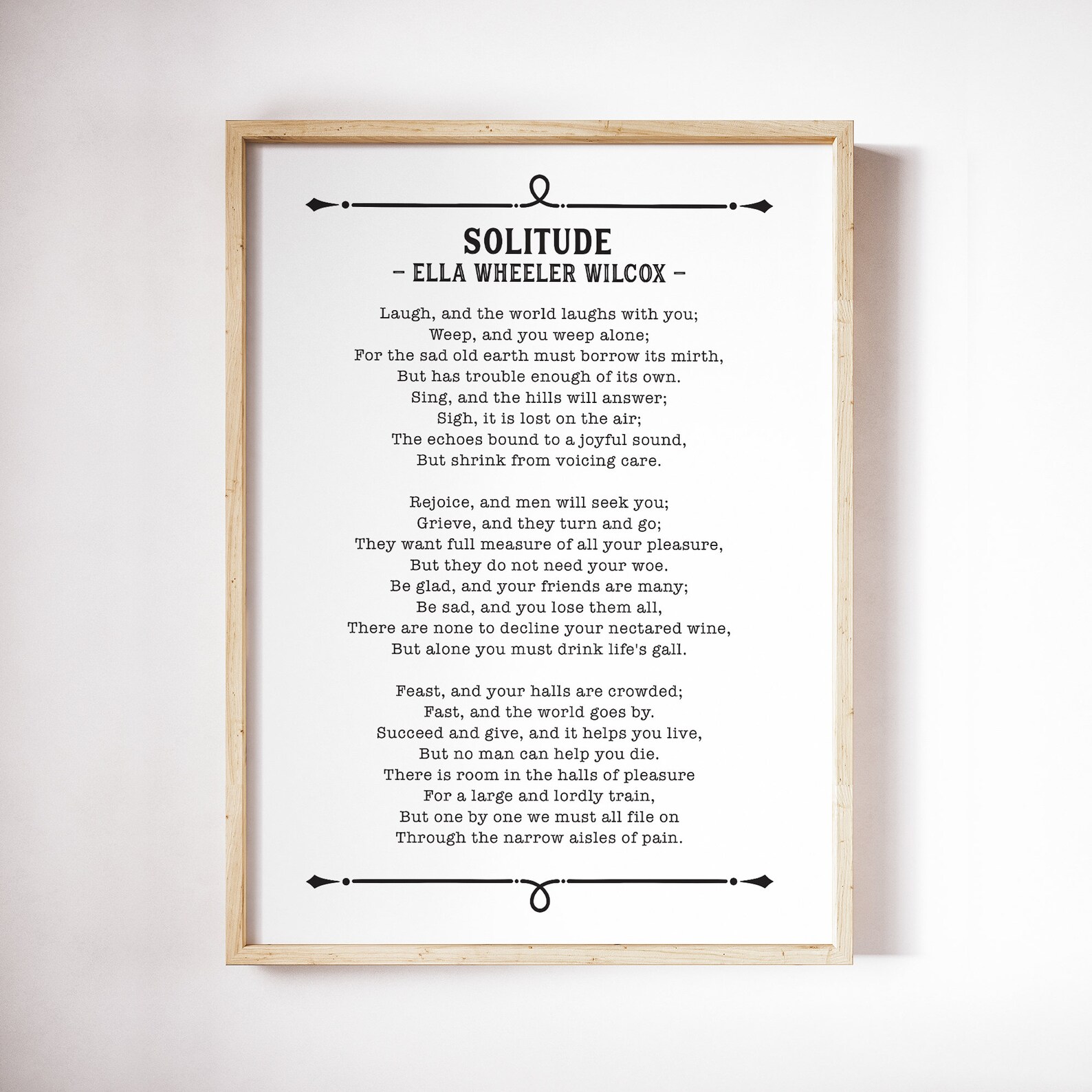 Solitude Poem Ella Wheeler Wilcox Poetry Print INSTANT - Etsy