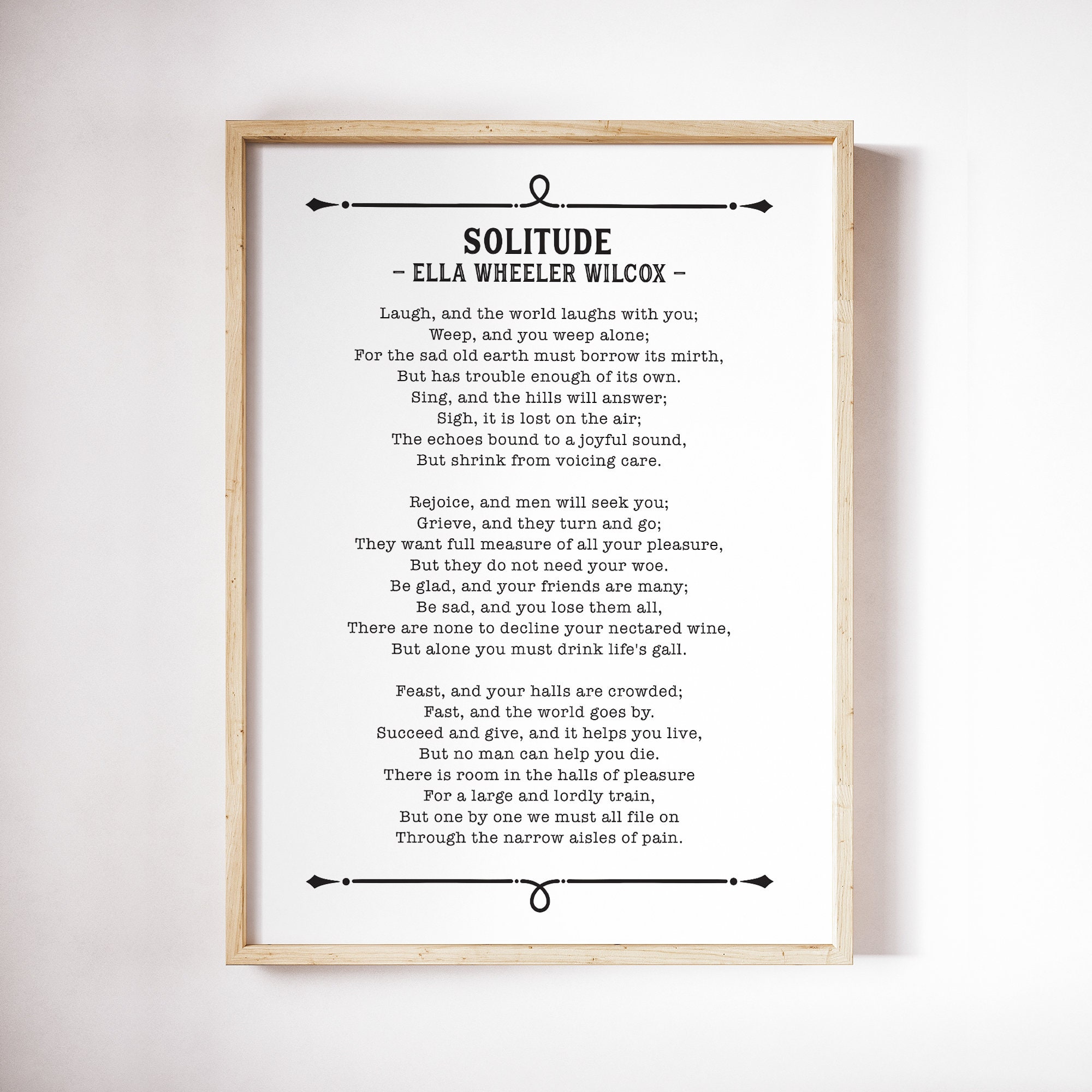 Solitude Poem Ella Wheeler Wilcox Poetry Print INSTANT | Etsy