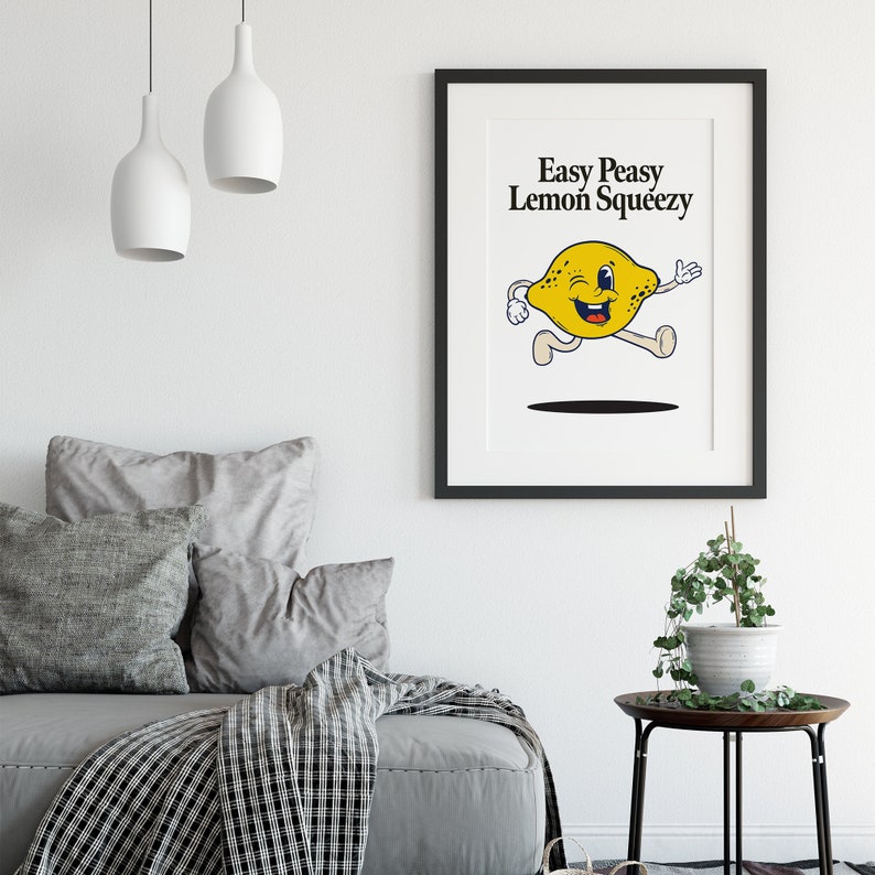 Lemon Retro Wall Art, Easy Peasy Lemon Squeezy Fun Retro Character ...