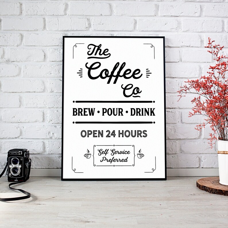 Coffee Sign Retro, Lunch Break Room Print, Coffee Bar Decor, Kitchen ...