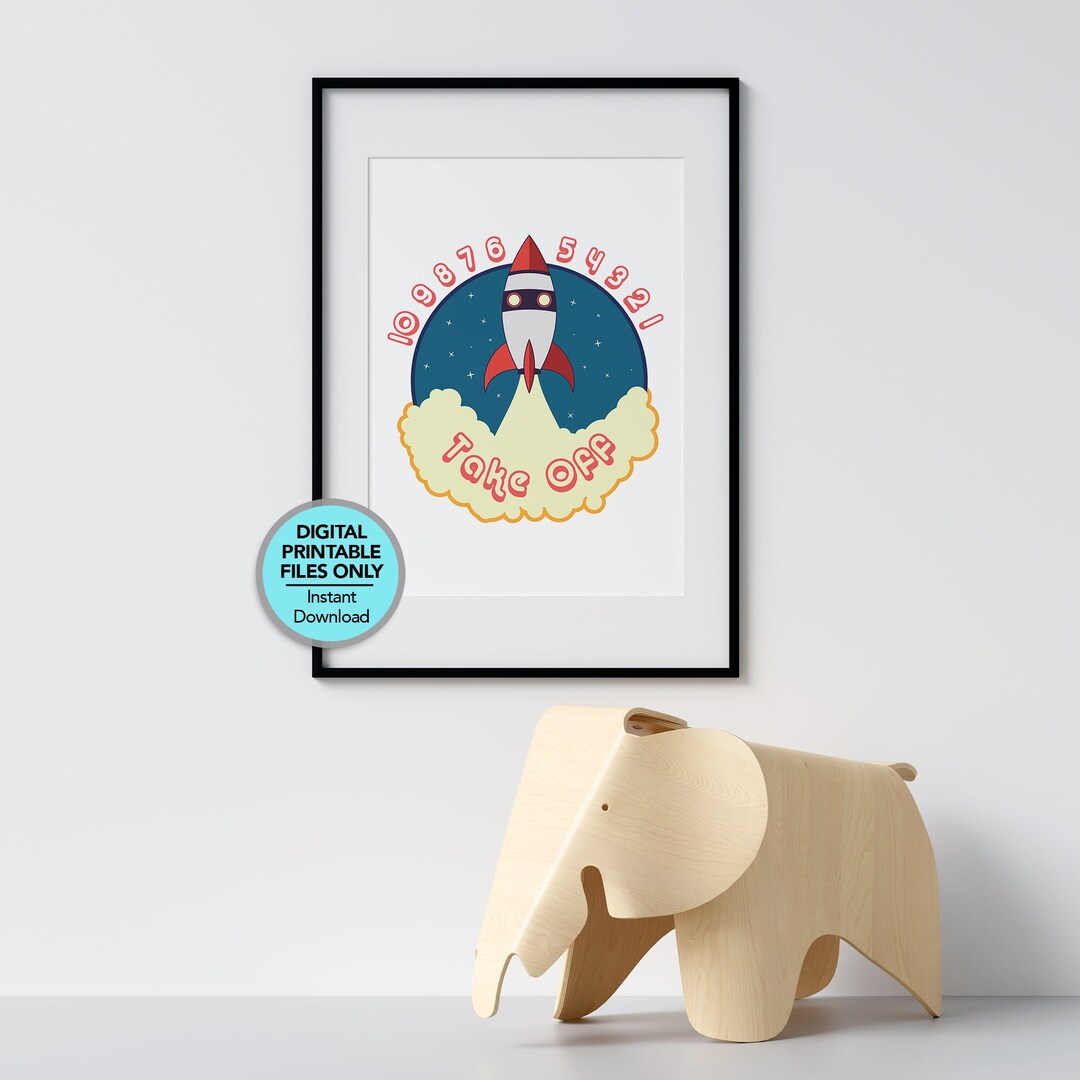 Cartoon Spaceship Printable Rocket Ship Kids Room Decor, Childrens Wall ...
