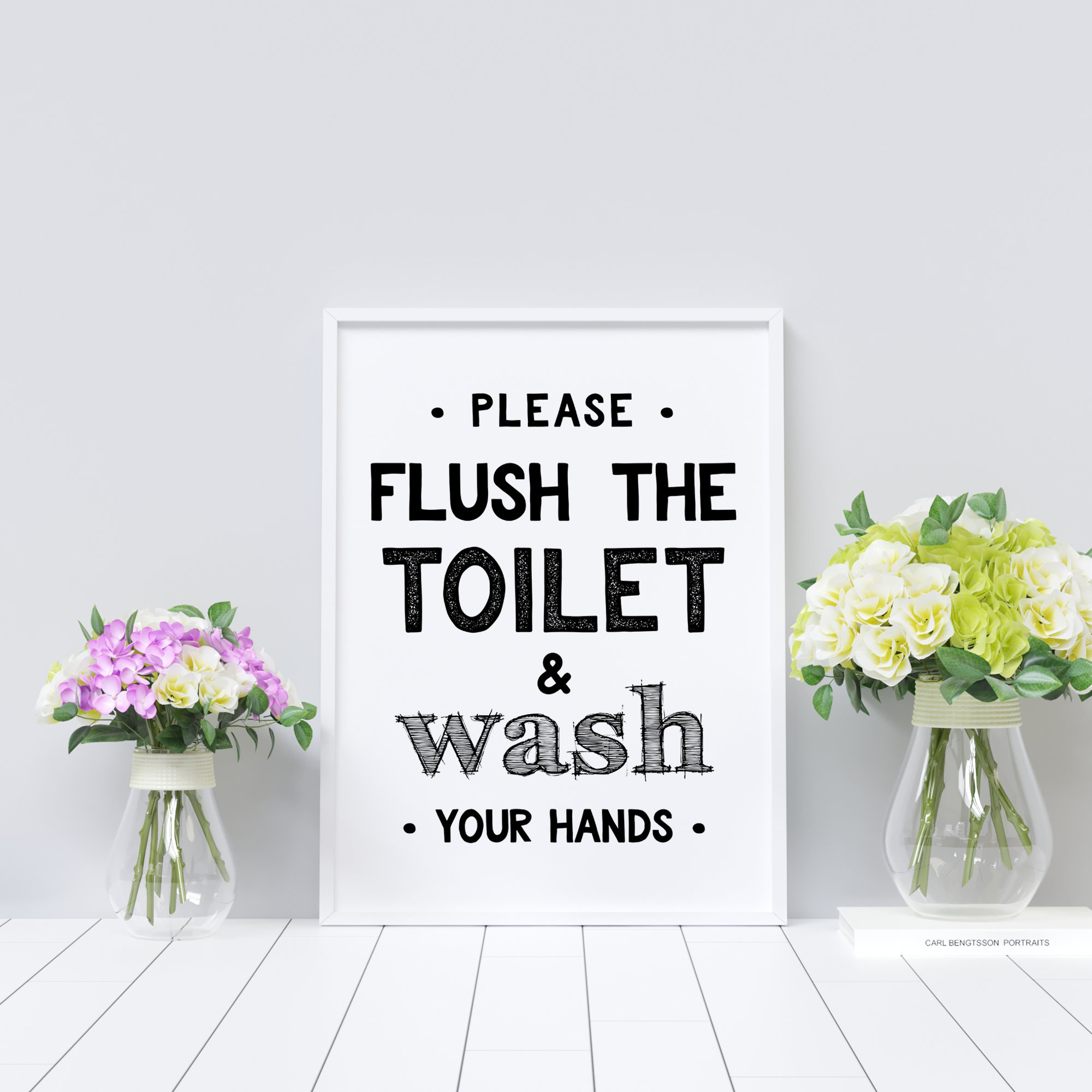 Flush Toilet Sign, Bathroom Decor, Bathroom Wall Art, Wash Your Hands ...
