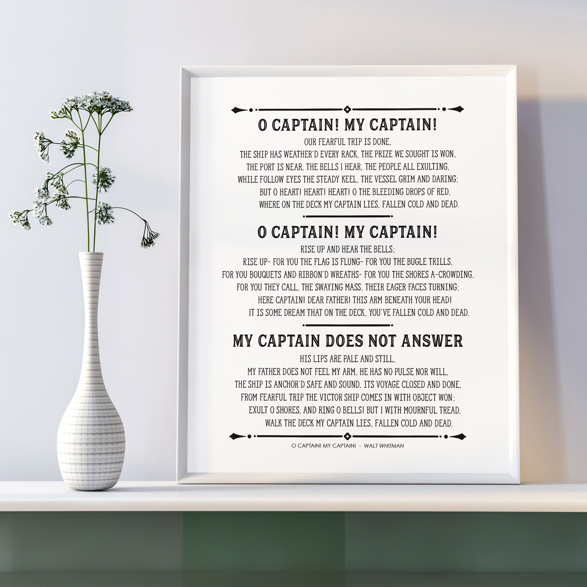 O Captain My Captain, Walt Whitman, Poem Print, Poetry Lover Gift, Poem ...