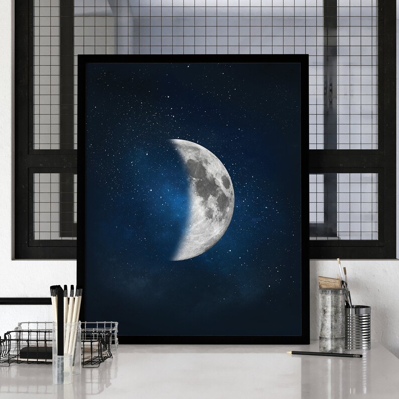 Moon Print Night Sky Starry Night Moon Wall Art Moon | Etsy