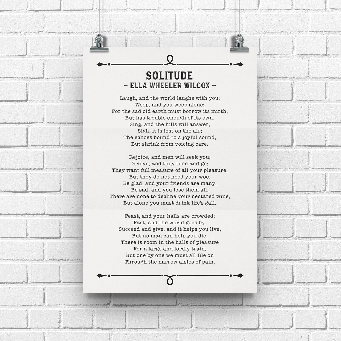 Solitude Poem Ella Wheeler Wilcox Poetry Print INSTANT | Etsy