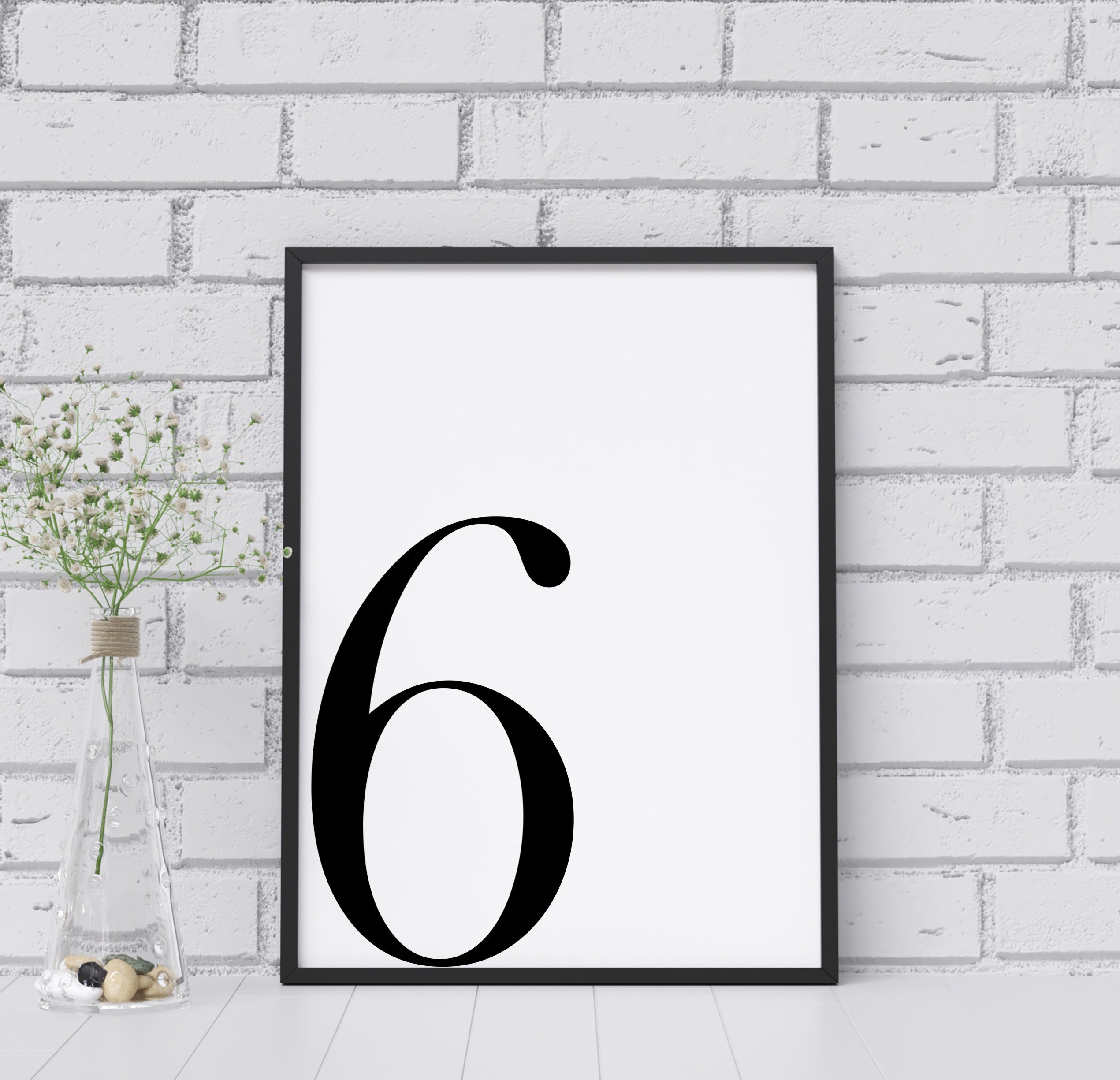 Number Six, Number 6, Number Wall Decor, B&W Typography, Typography Art ...