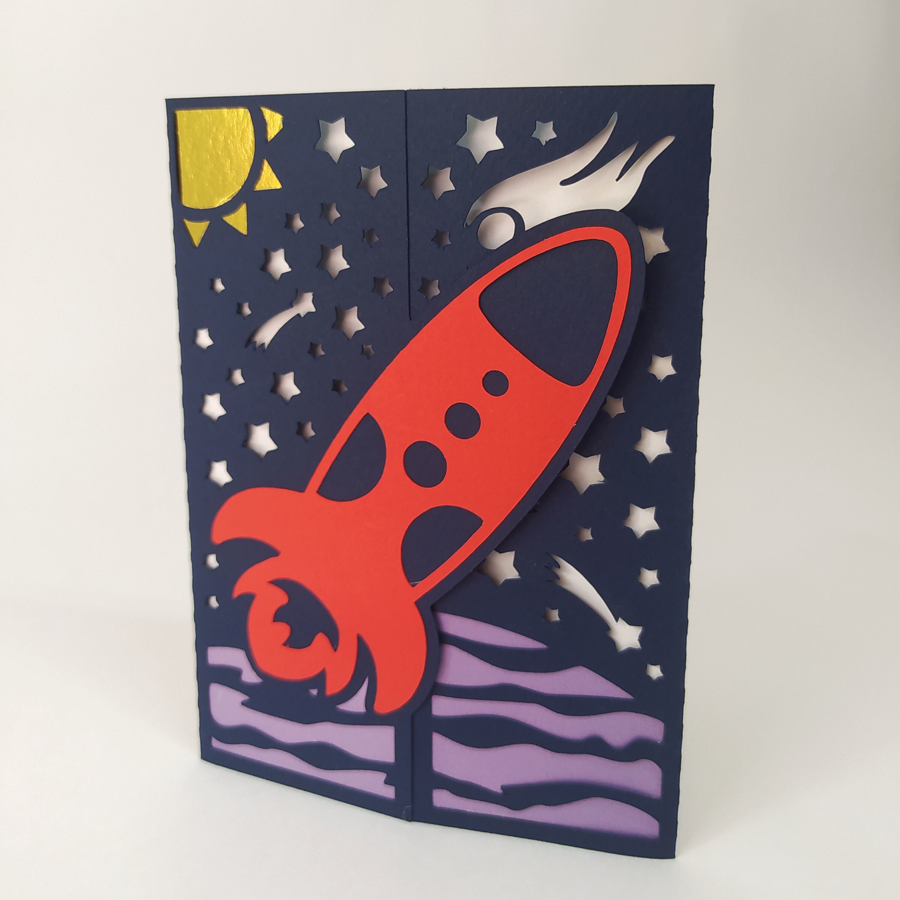 SPACE SVG Laser Cut Template Rocket Invitation Card Spacial Gatefold ...