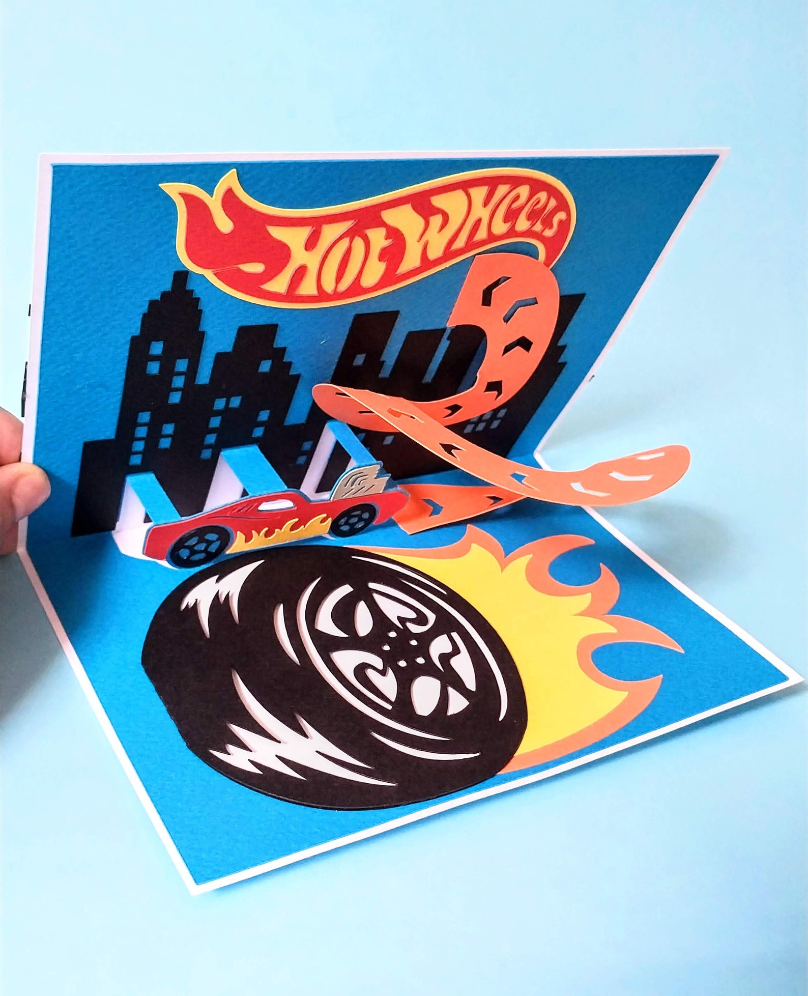 3D Hot Car Wheels POP-UP CARD Svg Speedway Svg Laser Cut Template Race ...