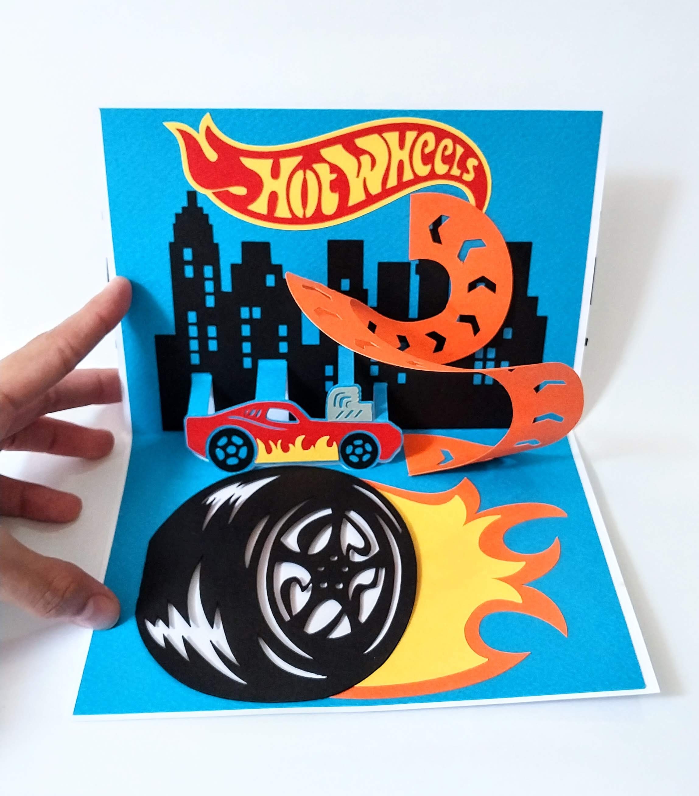 3D Hot Car Wheels POP-UP CARD Svg Speedway Svg Laser Cut Template Race ...