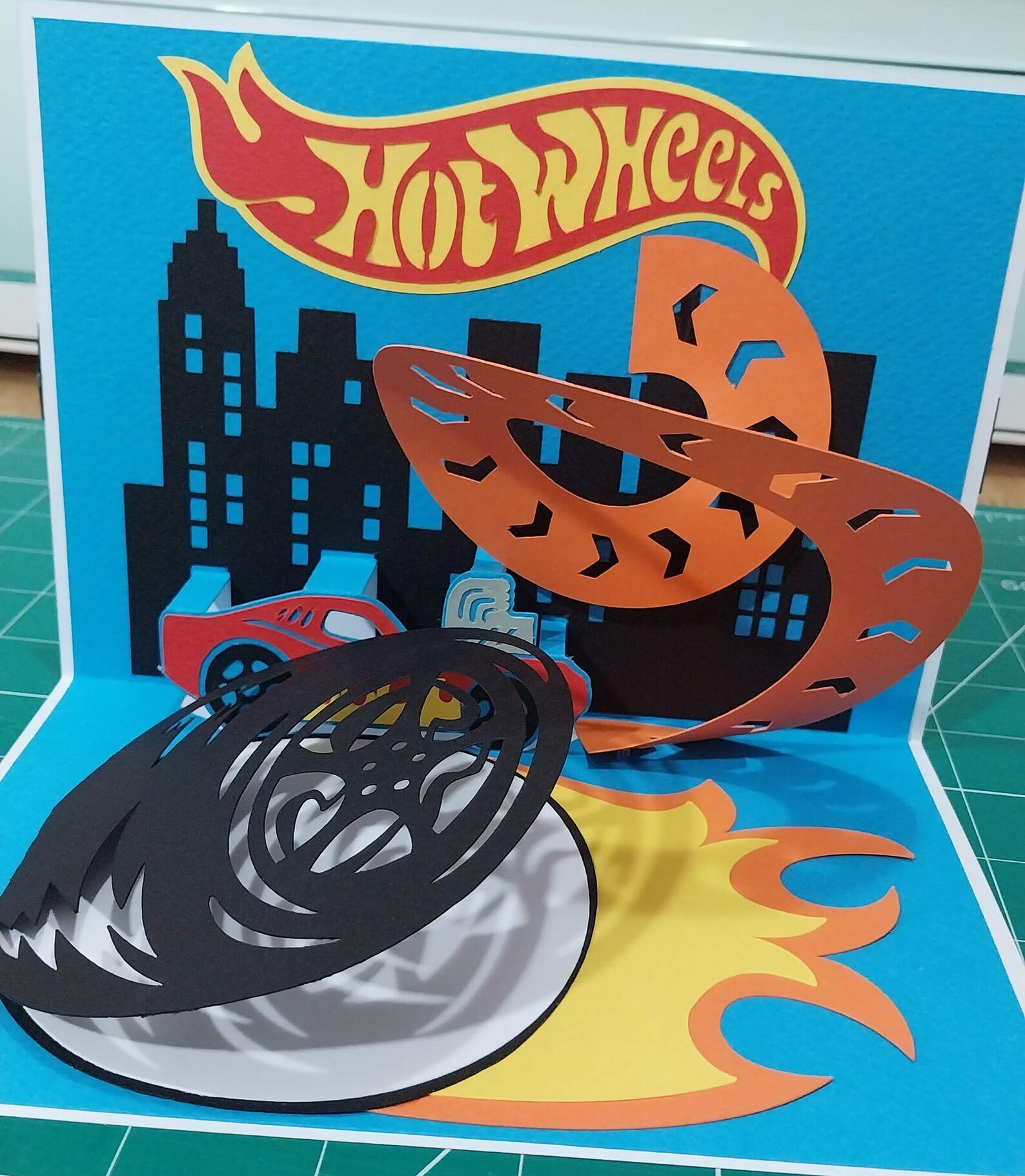 3D Hot Car Wheels POP-UP CARD Svg Speedway Svg Laser Cut Template Race ...