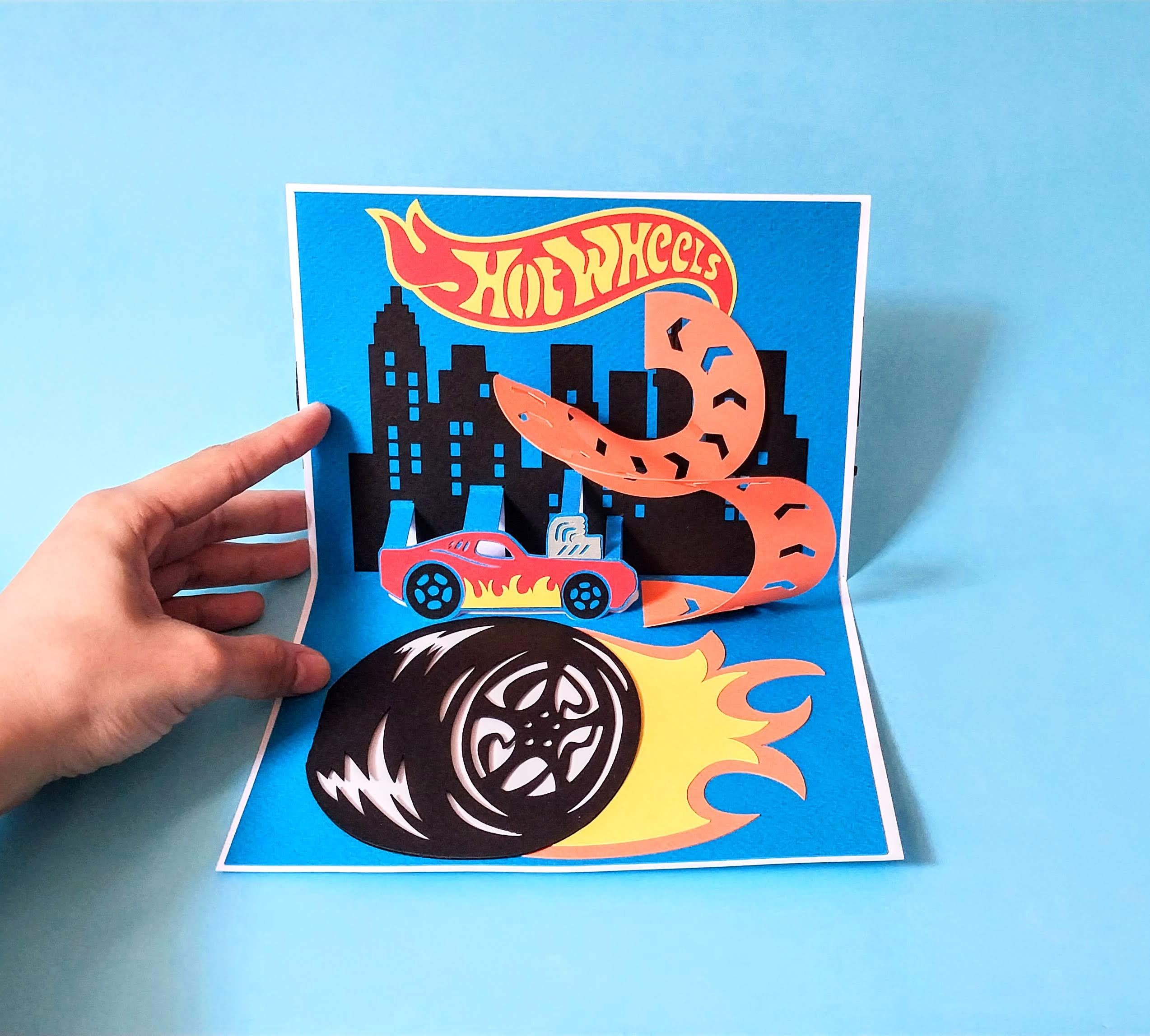 3d Hot Car Wheels Pop Up Card Svg Speedway Svg Laser Cut Template Race