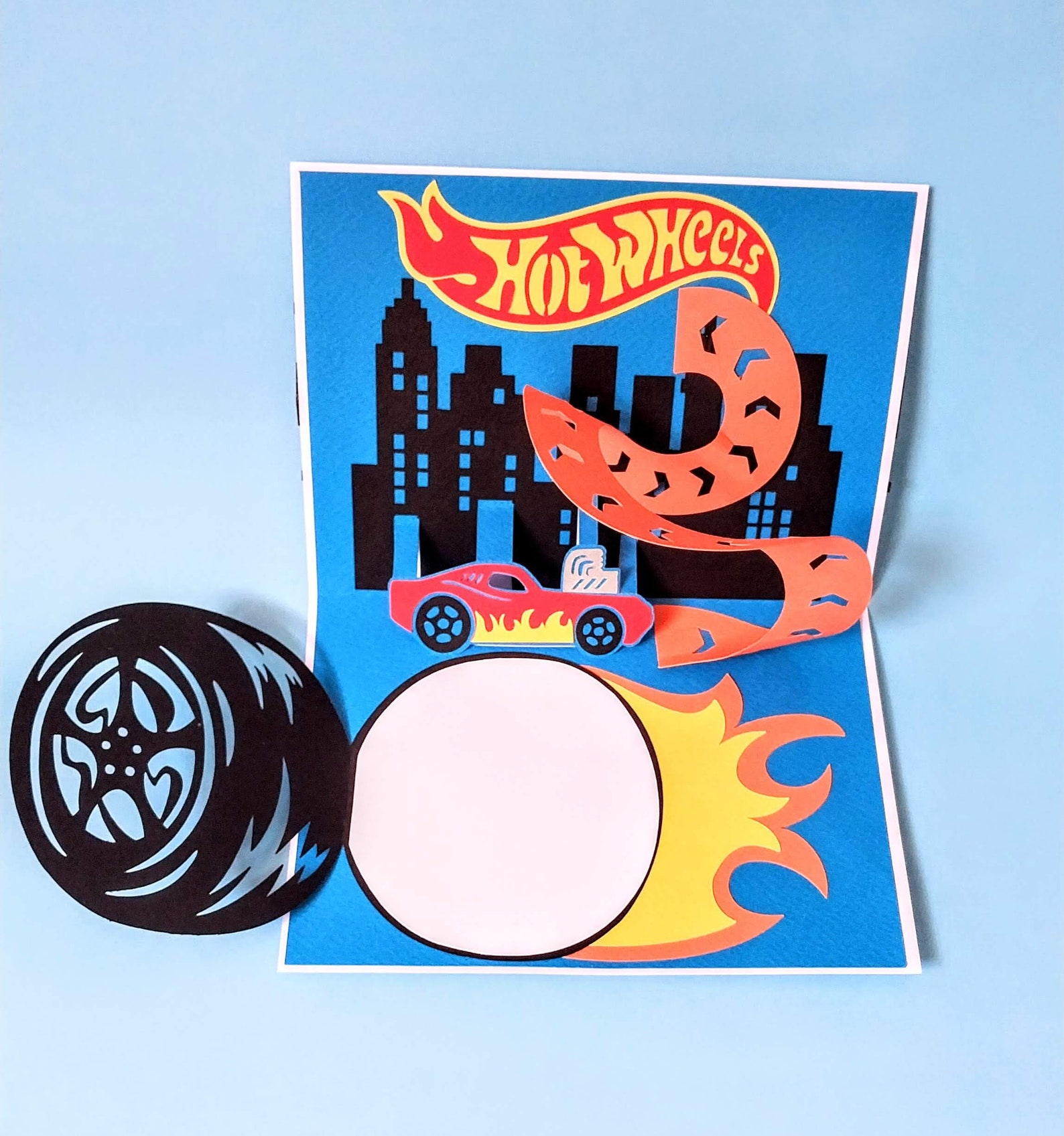 3D Hot Car Wheels POP-UP CARD Svg Speedway Svg Laser Cut Template Race ...