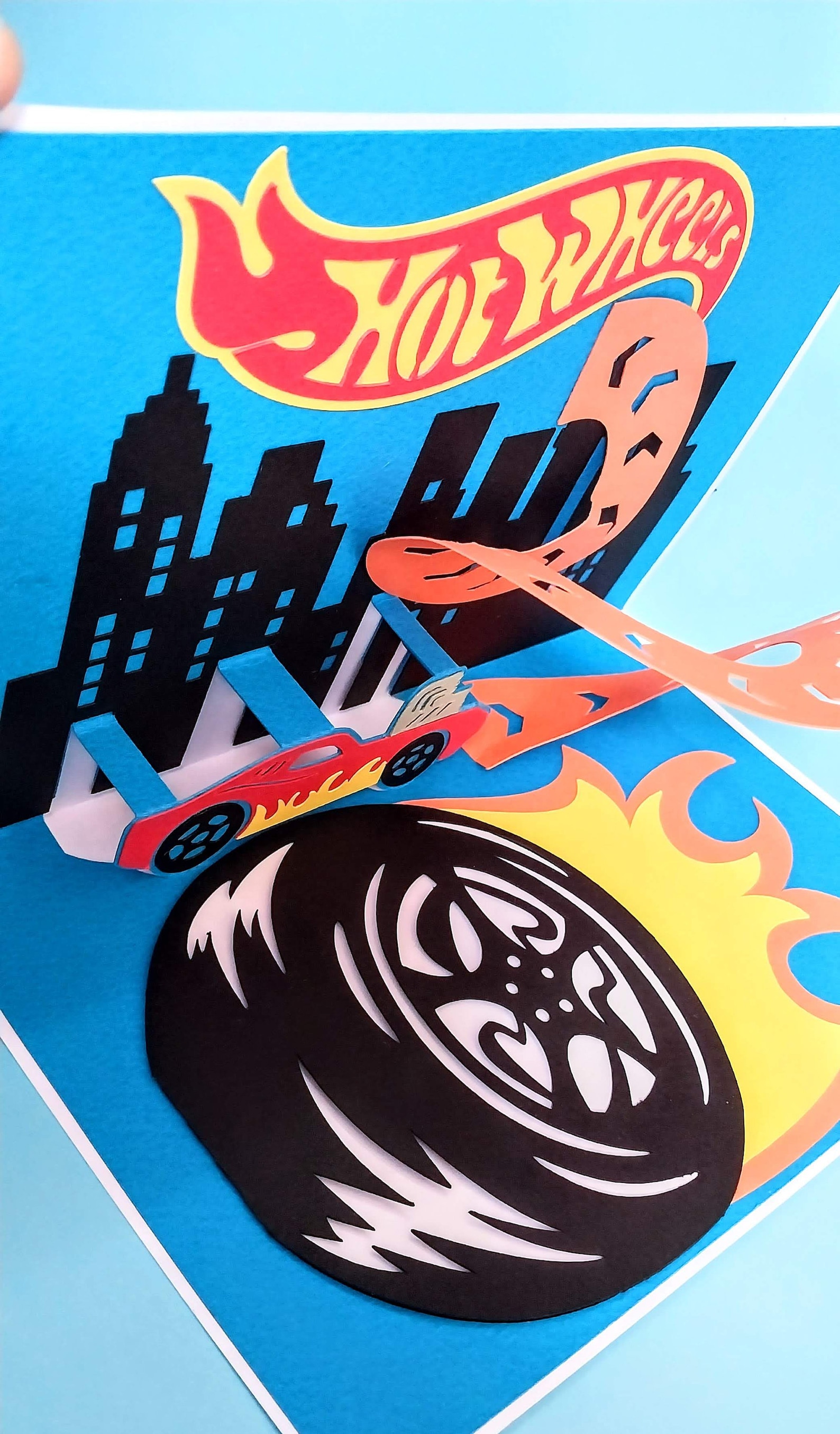 3D Hot Car Wheels POP-UP CARD Svg Speedway Svg Laser Cut Template Race ...