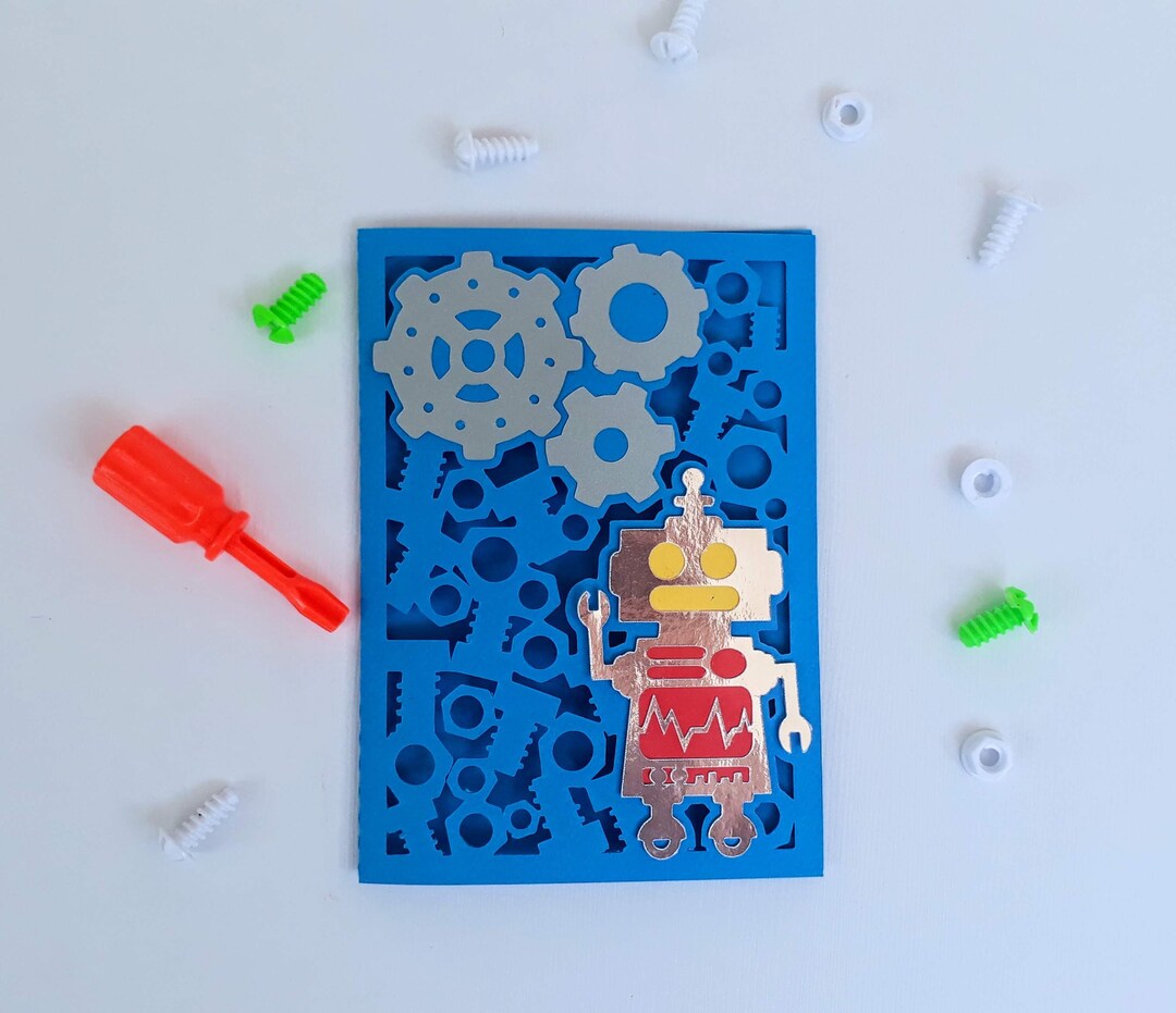 Robot SVG Laser Cut Template Layered Robot Invitation Card Robot ...