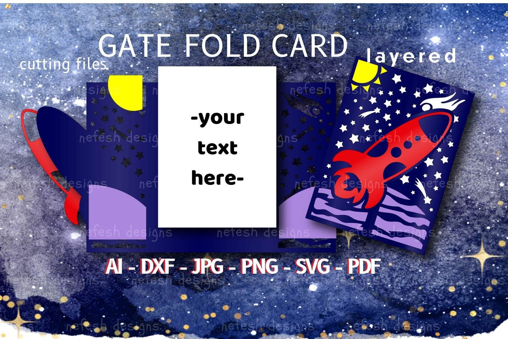 SPACE SVG Laser Cut Template Rocket Invitation Card Spacial Gatefold ...