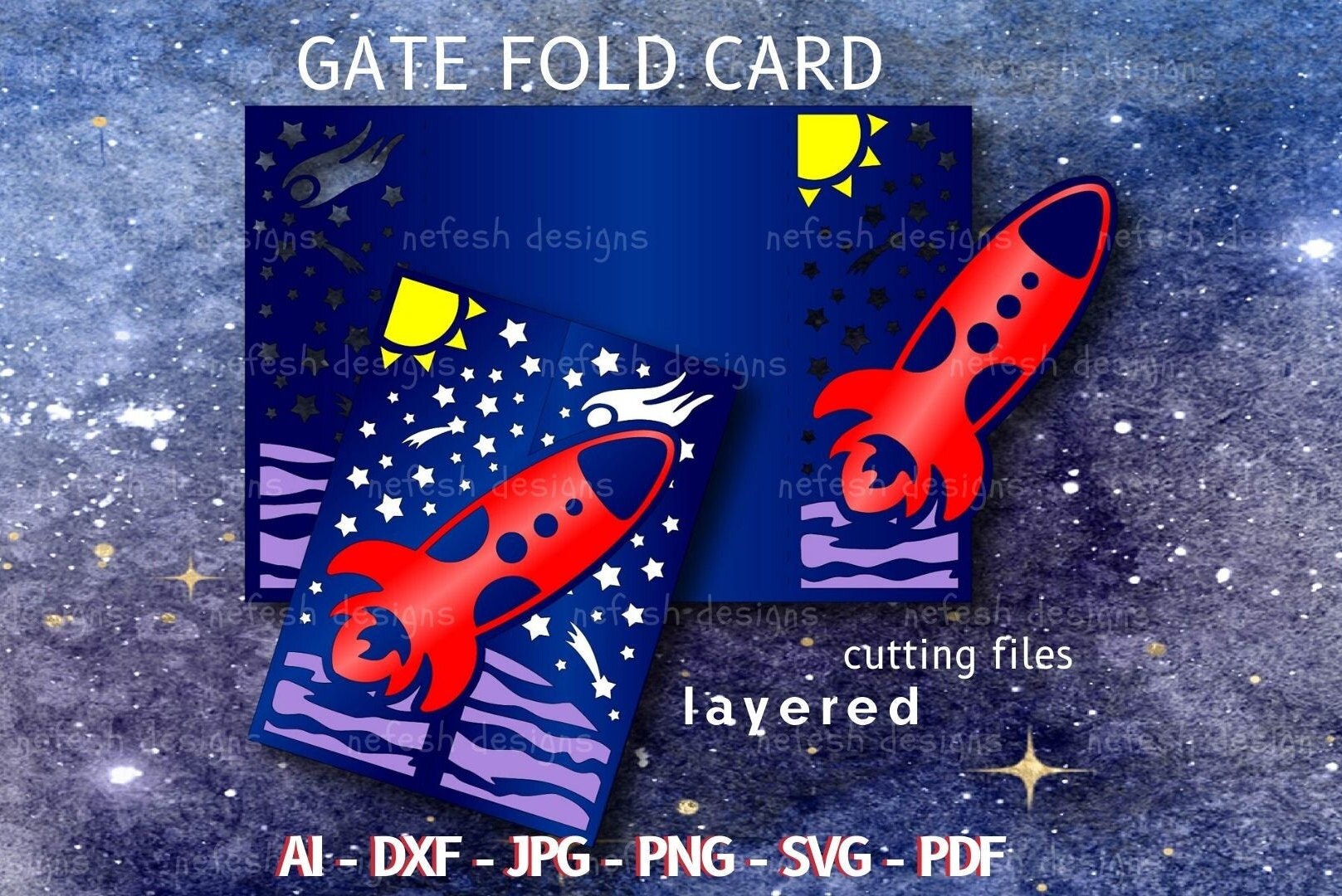SPACE SVG Laser Cut Template Rocket Invitation Card Spacial Gatefold ...