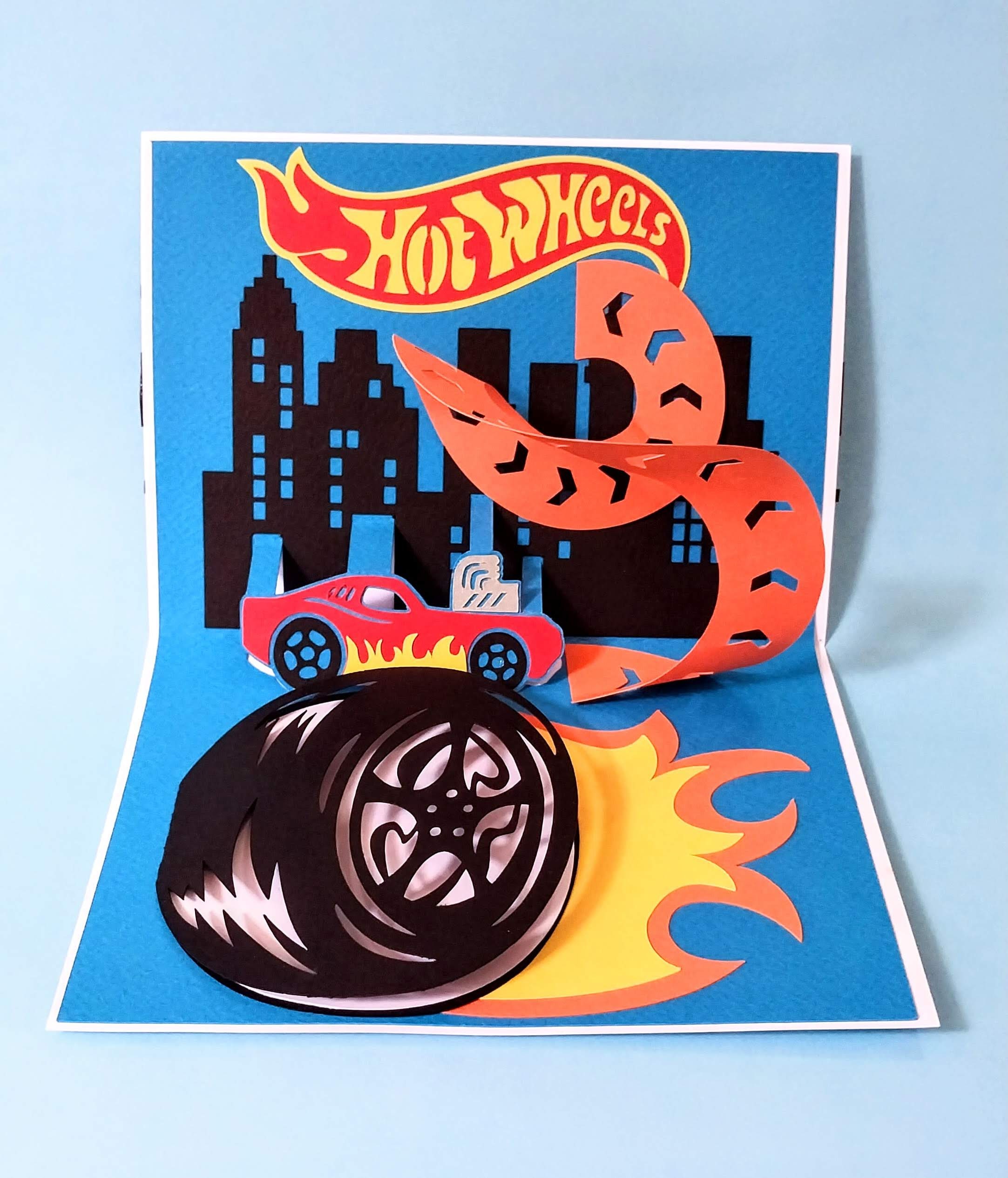 3D Hot Car Wheels POP-UP CARD Svg Speedway Svg Laser Cut Template Race ...