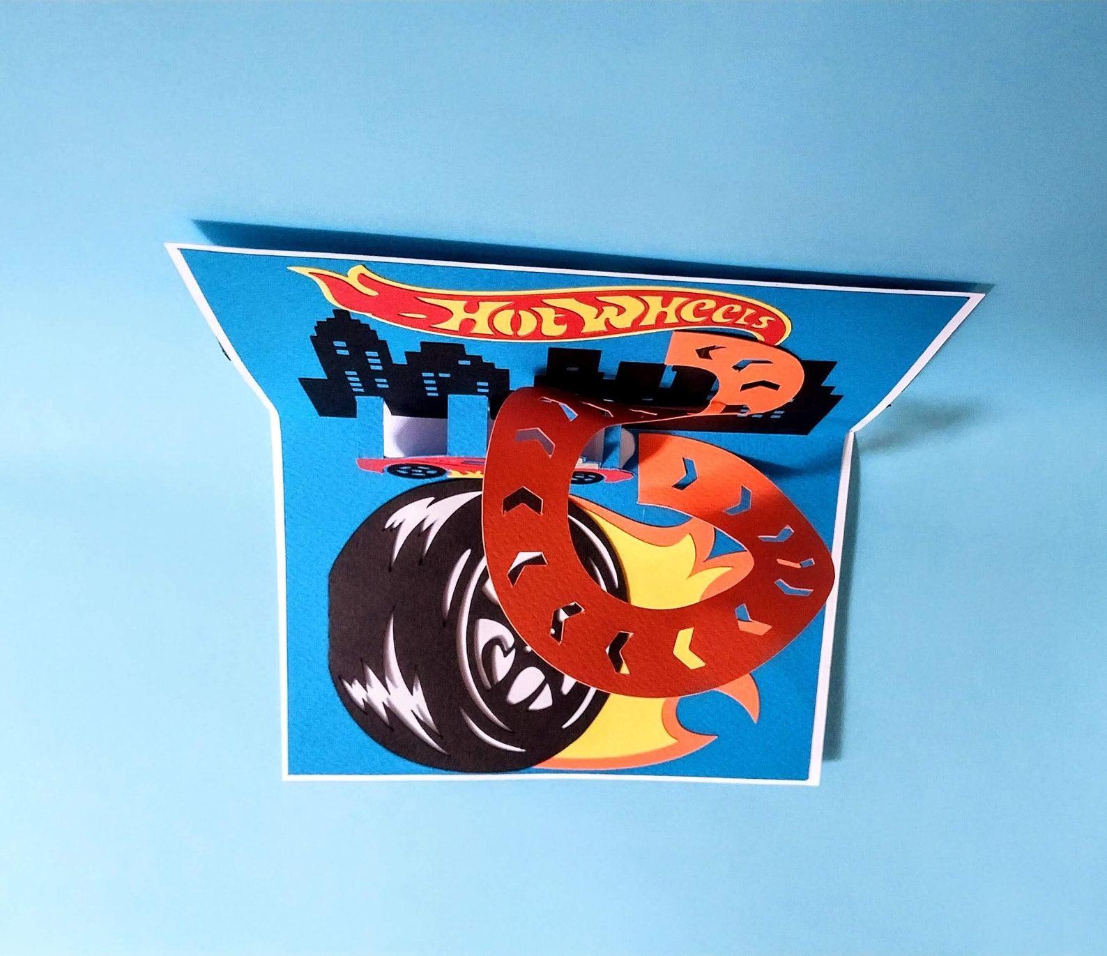 3D Hot Car Wheels POP-UP CARD Svg Speedway Svg Laser Cut Template Race ...