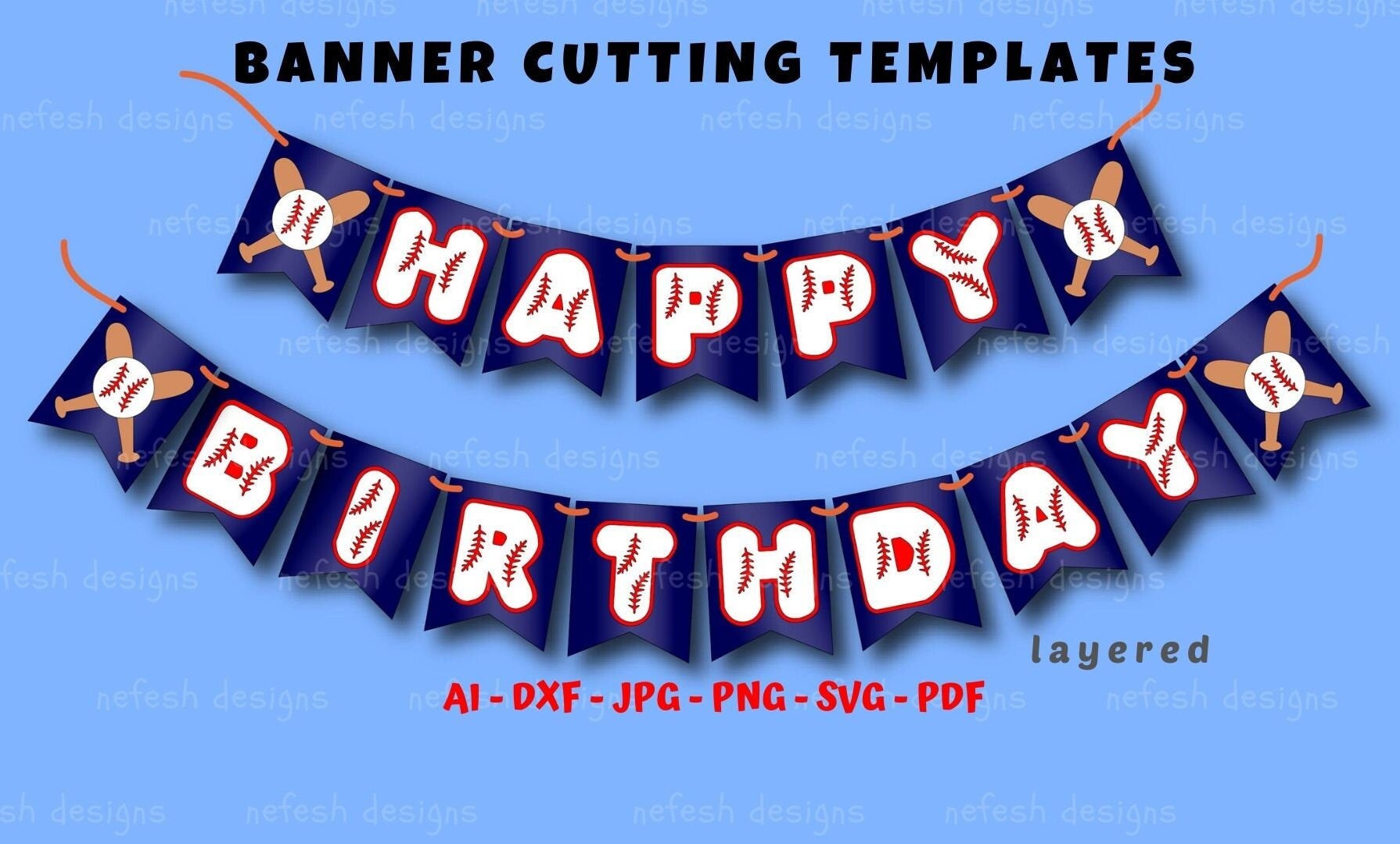 BASEBALL BANNERS SVG 10 Files Templates Layered Happy Birthday Decor ...