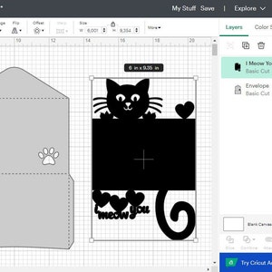 CAT CARD With Envelope SVG Cat Birthday Card Svg Lasercut Template ...