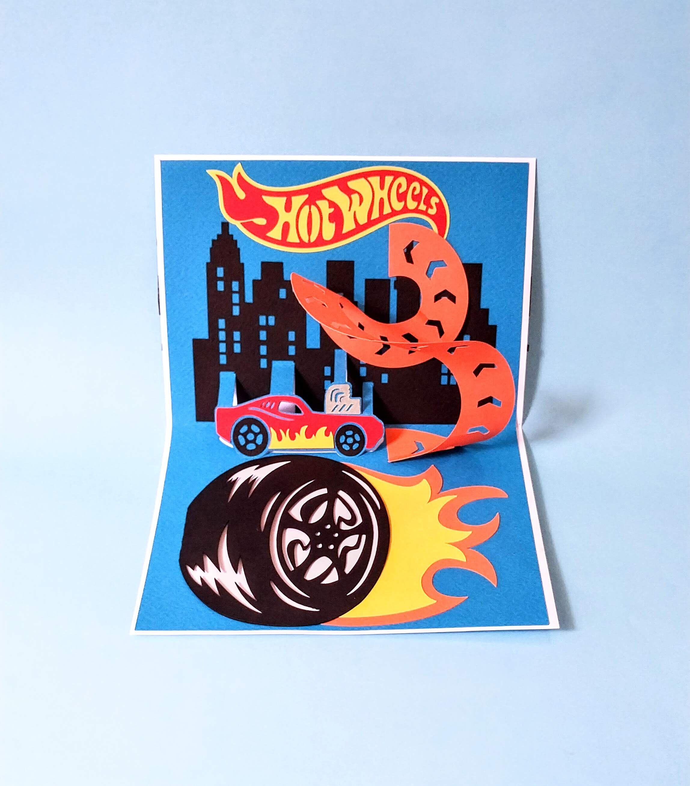 3d Hot Car Wheels Pop Up Card Svg Speedway Svg Laser Cut Template Race