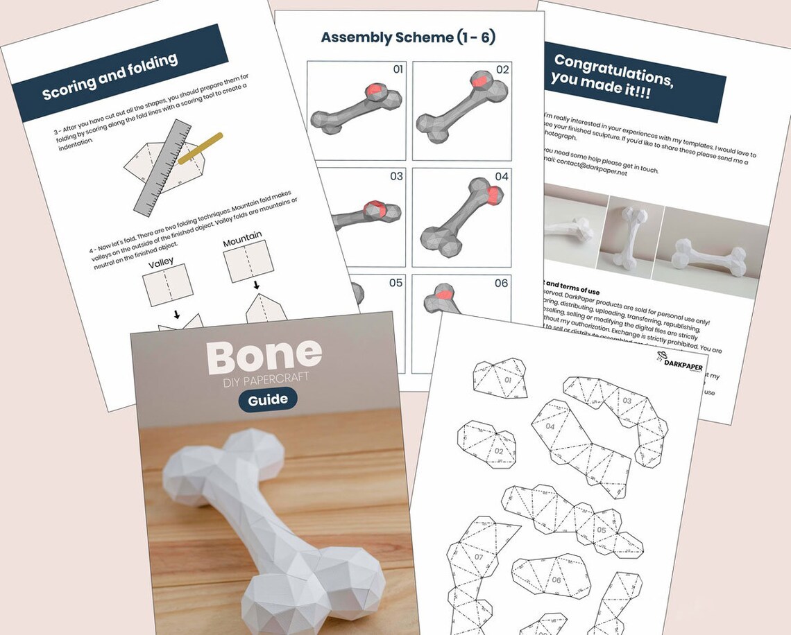 Bone Papercraft Template DIY Papercraft Bone Low Poly DIY - Etsy Canada