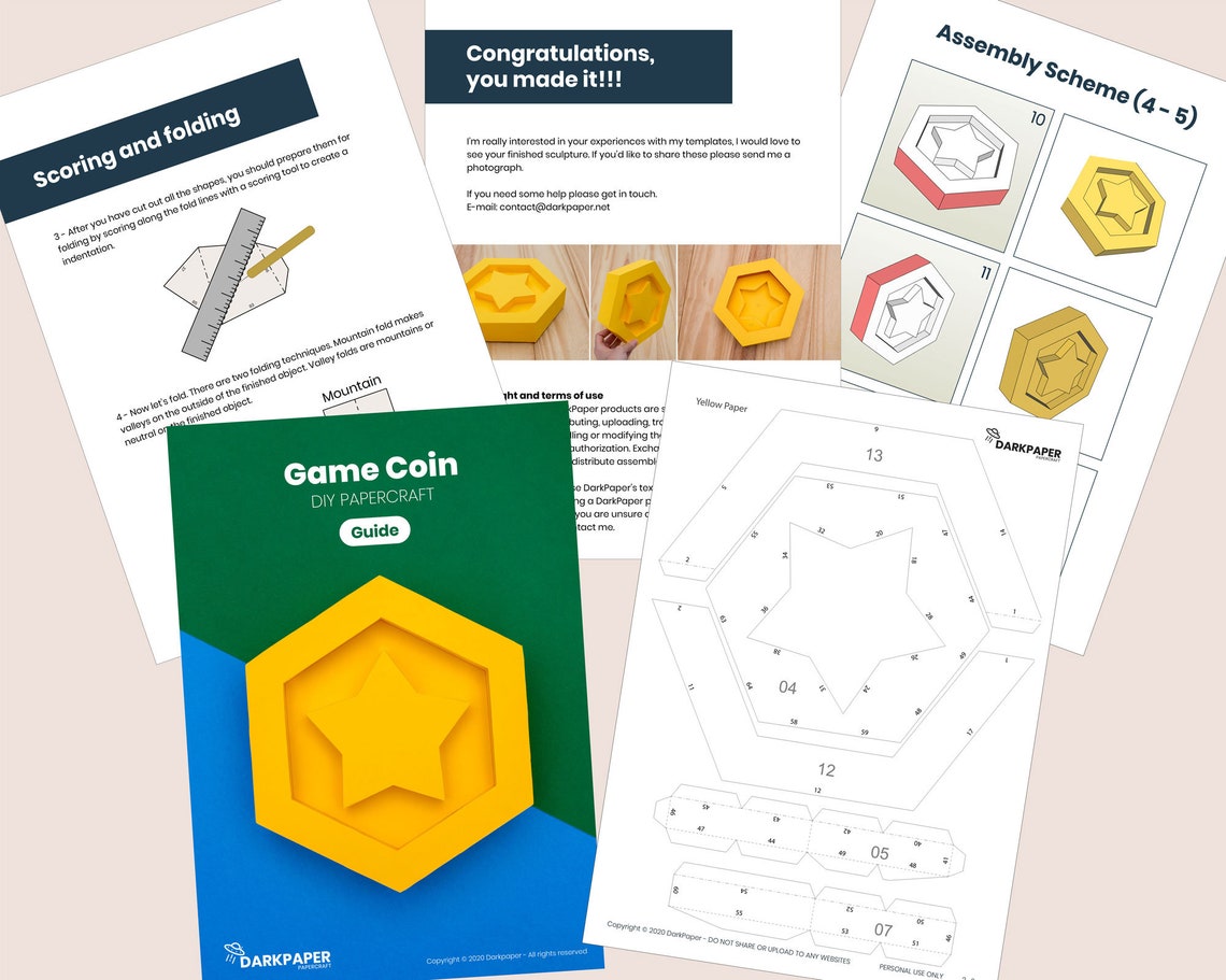Game Coin Template Star Game Coin Papercraft Low Poly - Etsy