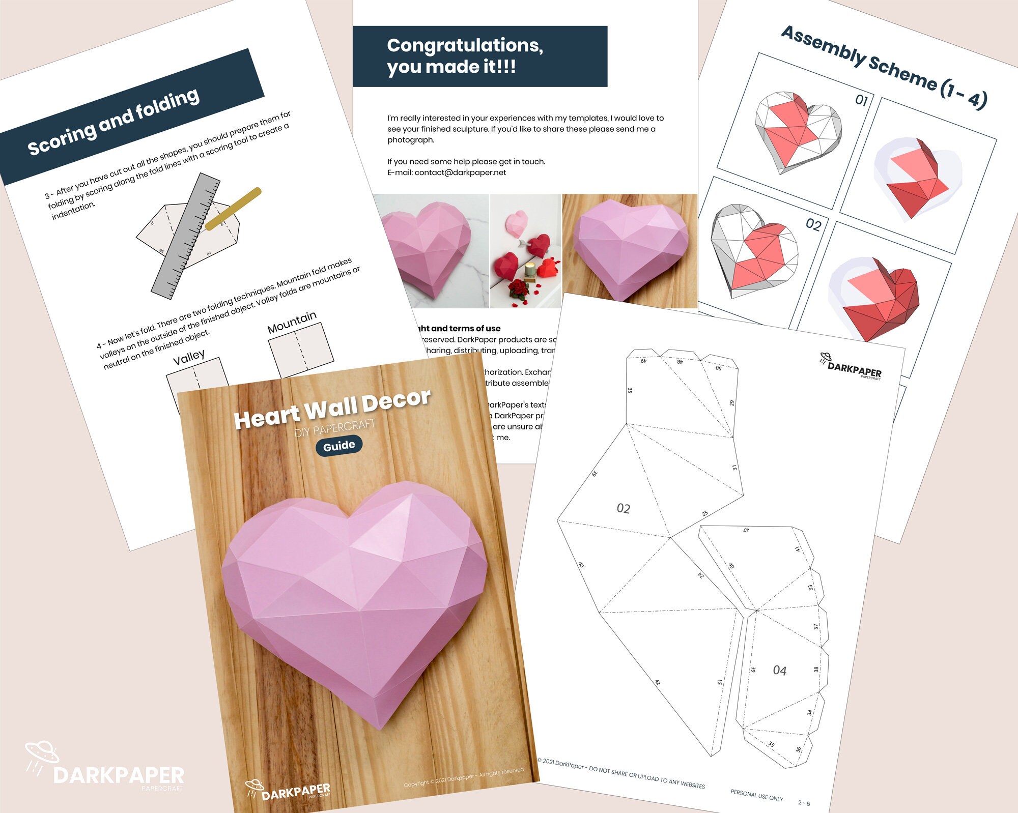 Heart Wall Decor Papercraft Heart Low Poly Heart DIY - Etsy