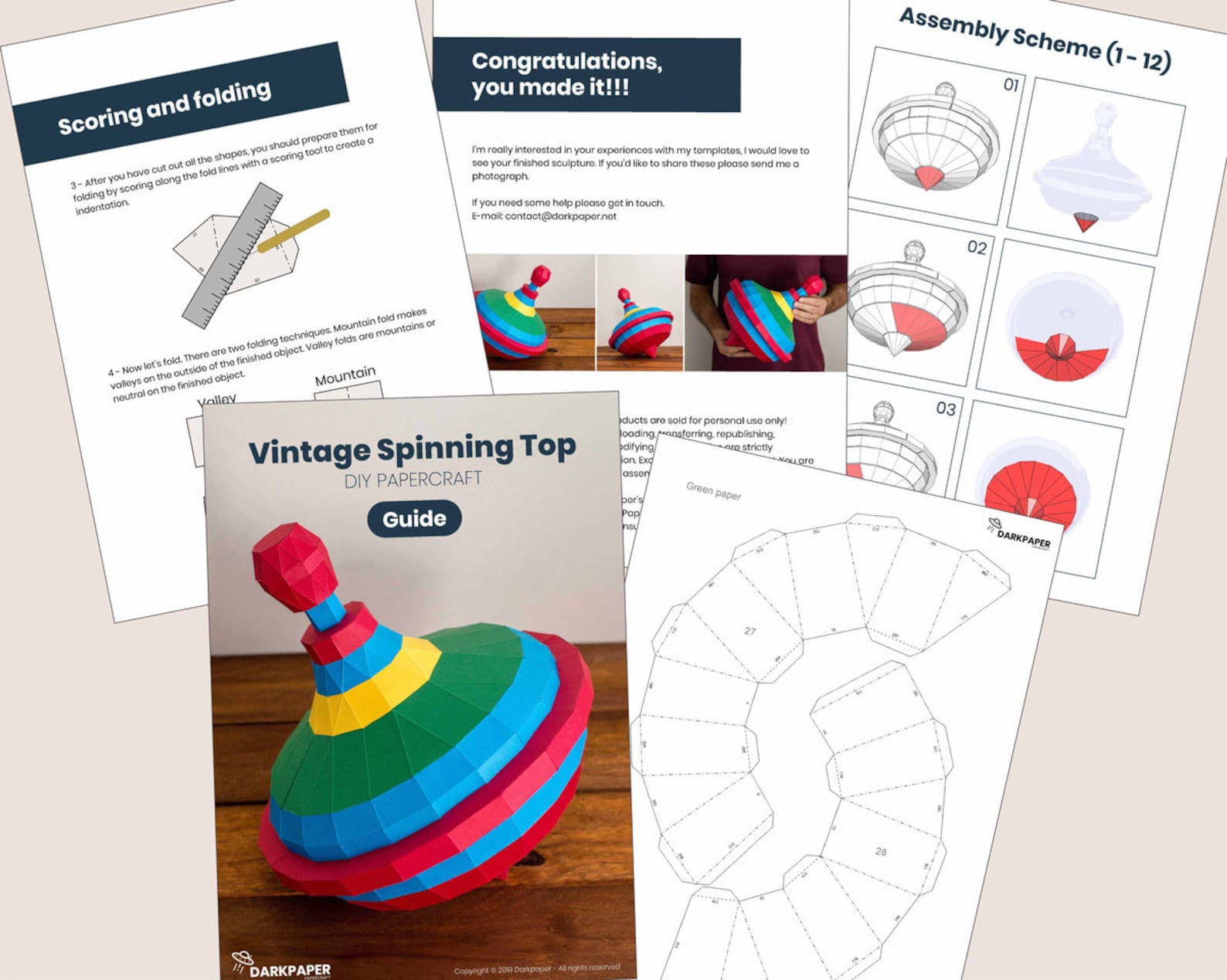 Vintage Spinning Top Papercraft Template, DIY Papercraft, Low Poly ...