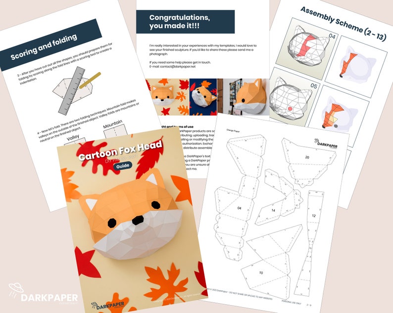 Papercraft Fox Head, Cartoon Fox Head Template, Fox Head Trophy ...
