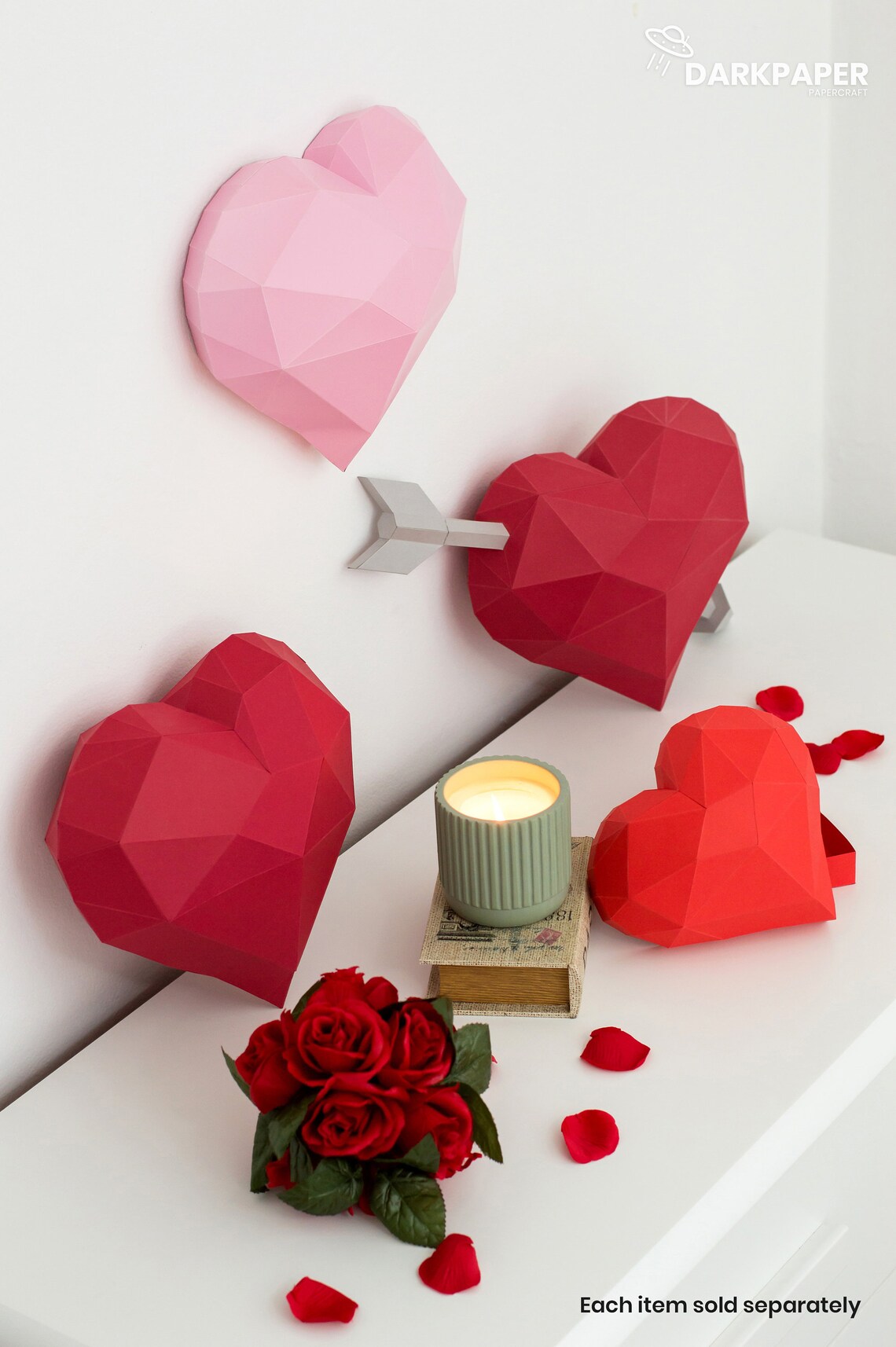 Heart Wall Decor Papercraft Heart Low Poly Heart DIY - Etsy