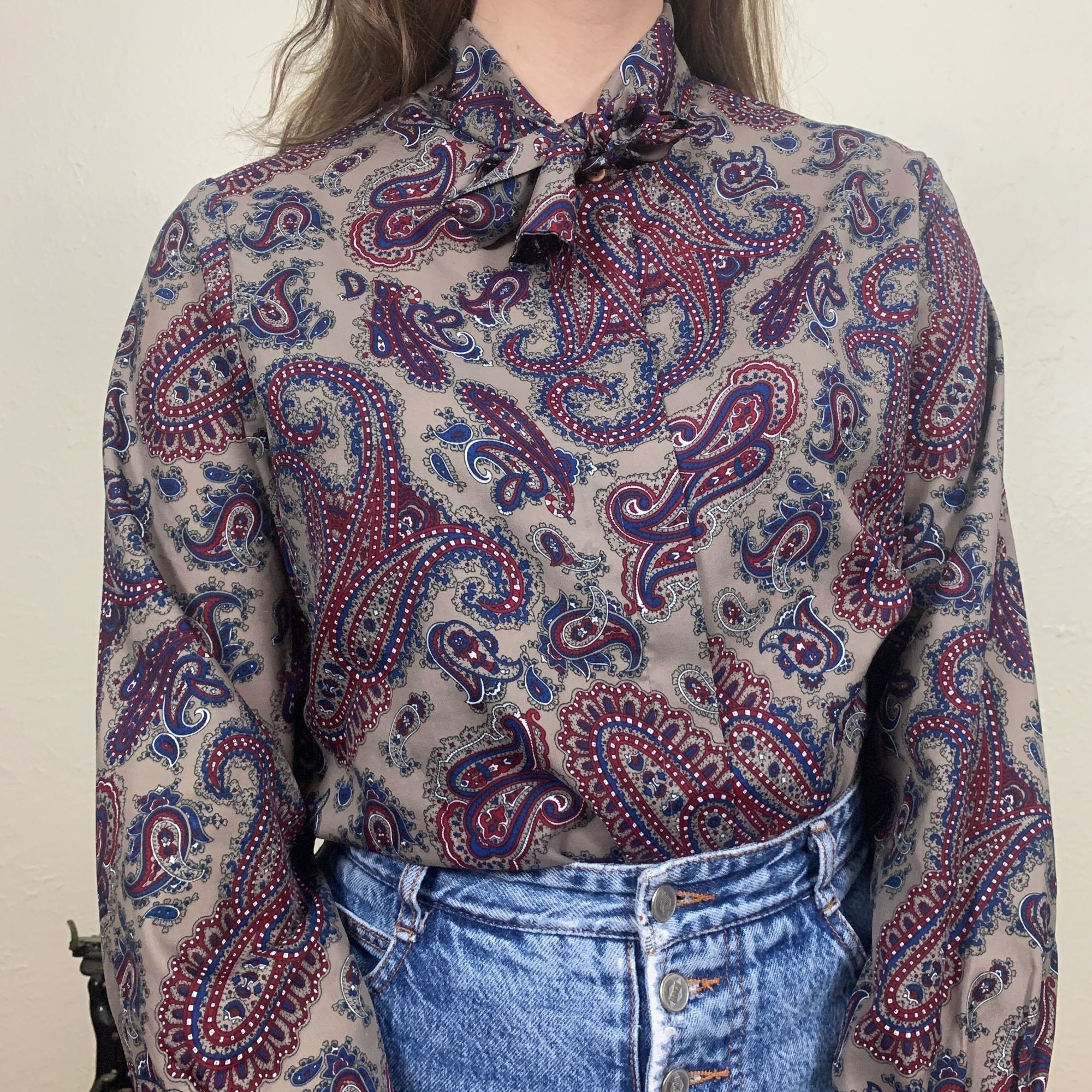 Personal Vintage 80s Brown and Red Paisley Button Down Long Sleeve ...