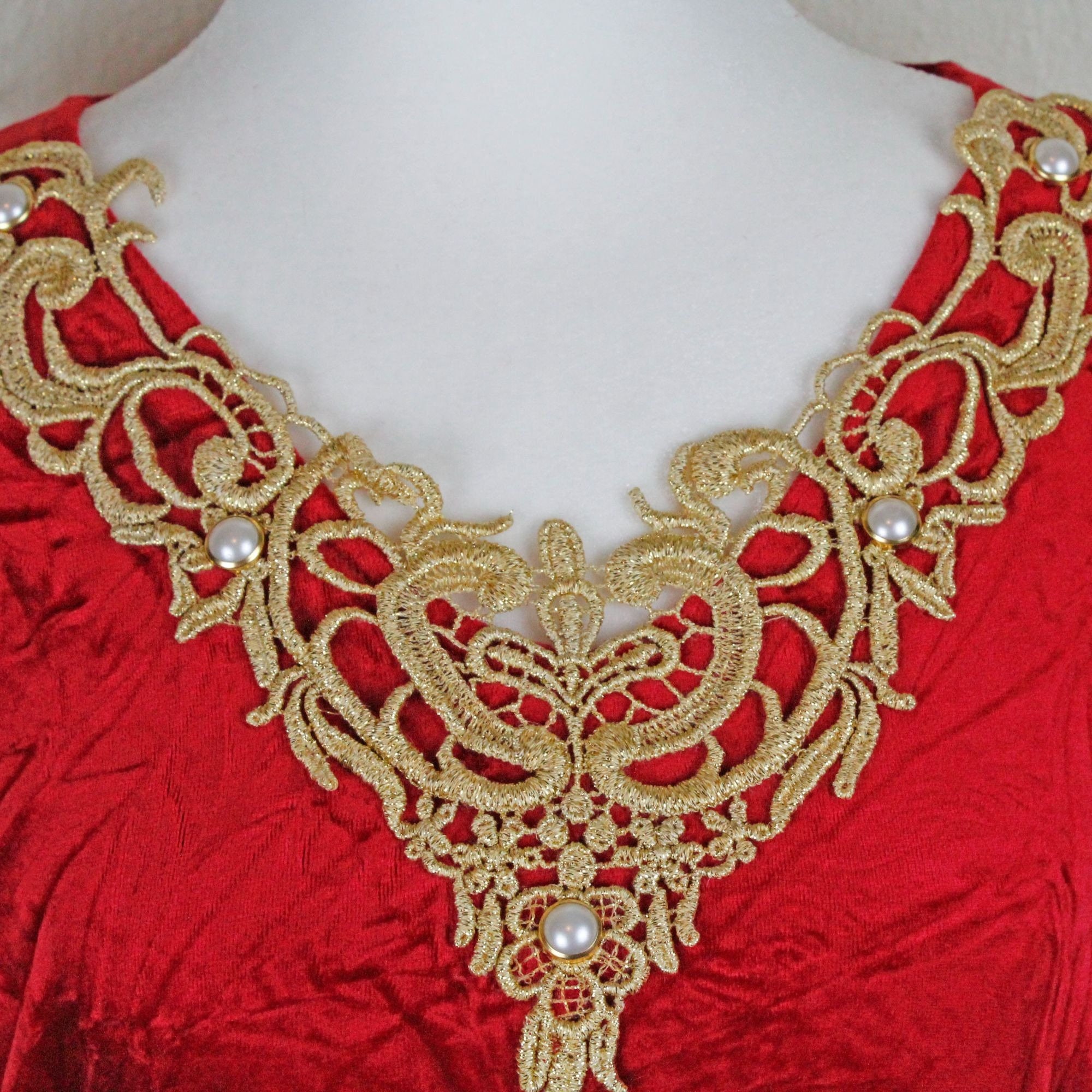 Susan Christopher Vintage 80s Crushed Red Velvet Blouse Gold Brocade ...