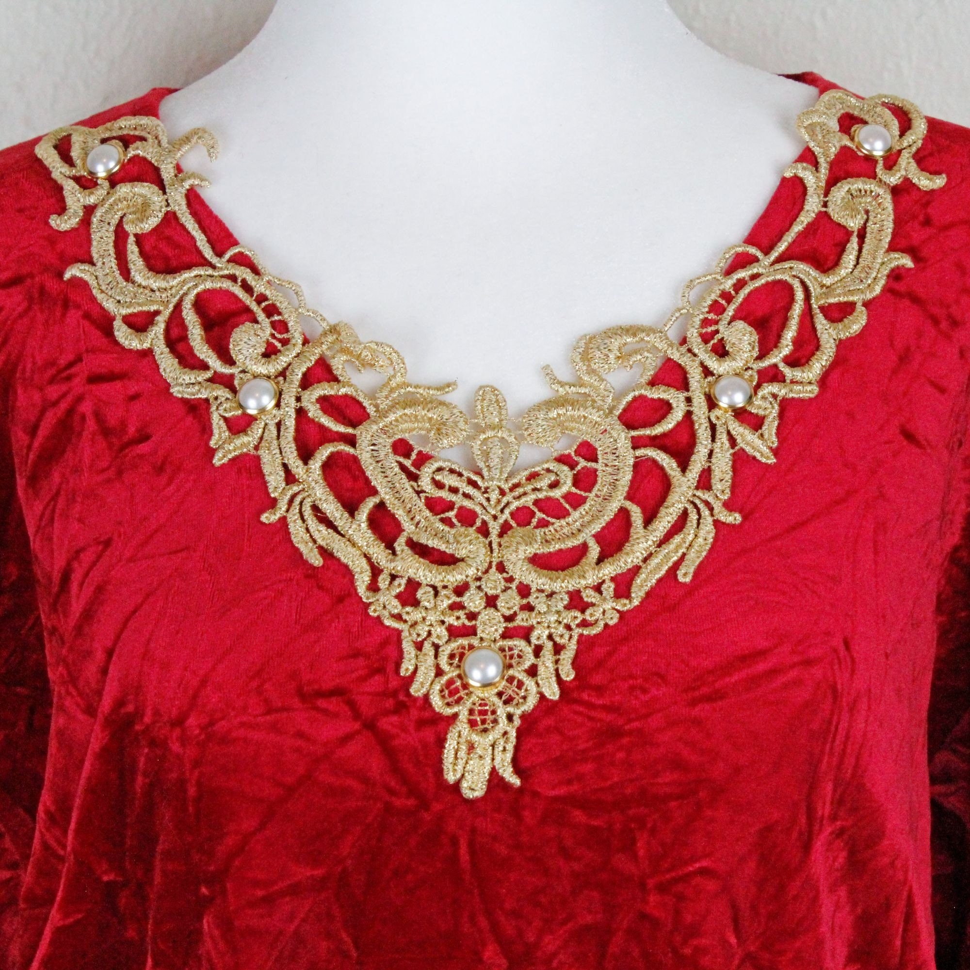 Susan Christopher Vintage 80s Crushed Red Velvet Blouse Gold Brocade ...