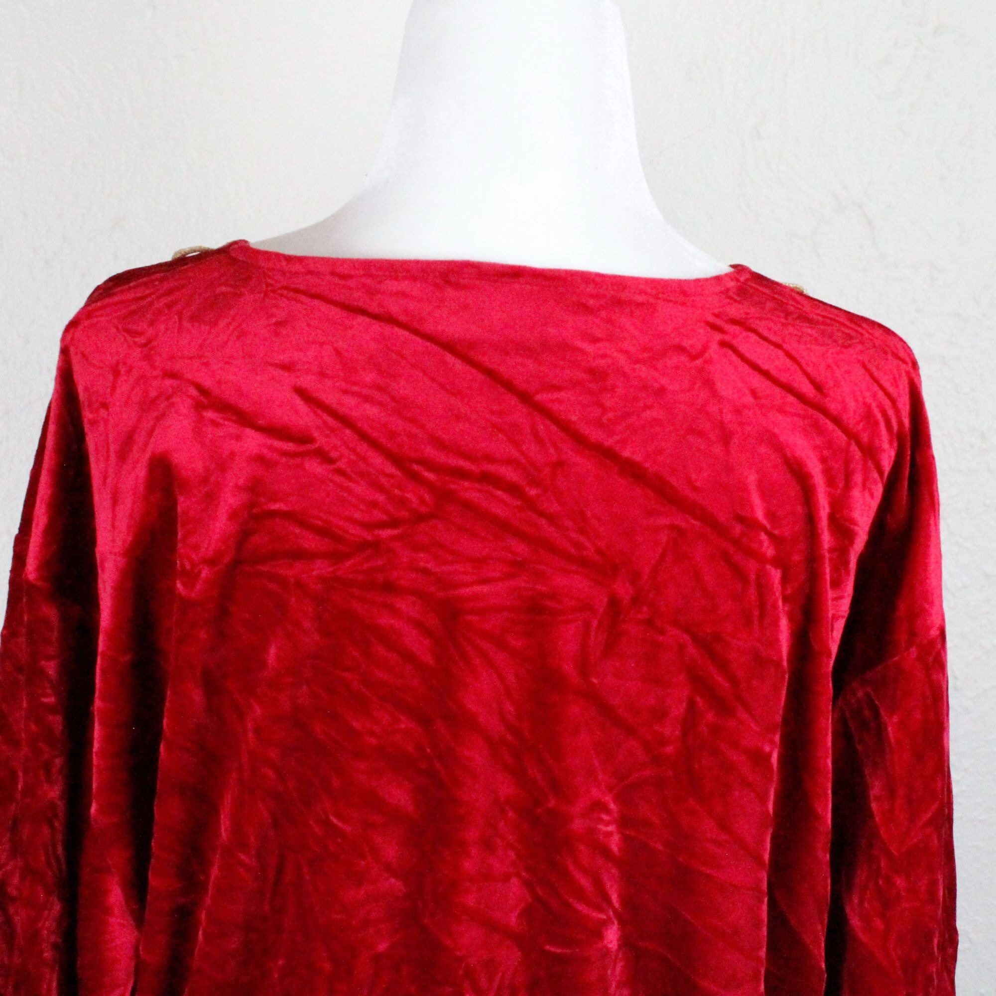 Susan Christopher Vintage 80s Crushed Red Velvet Blouse Gold Brocade ...