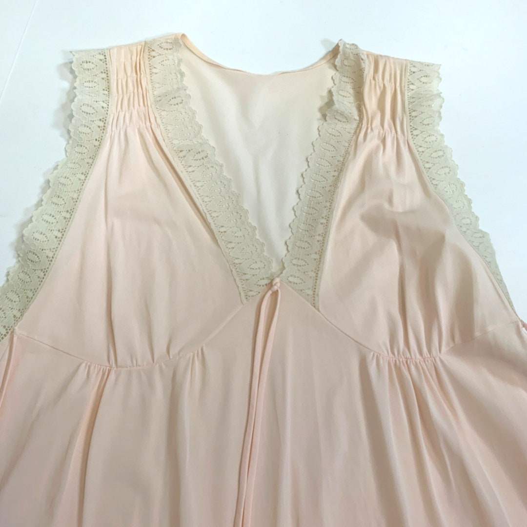 Vintage 70s Light Pink Sleeveless Nightgown Slip Dress With - Etsy