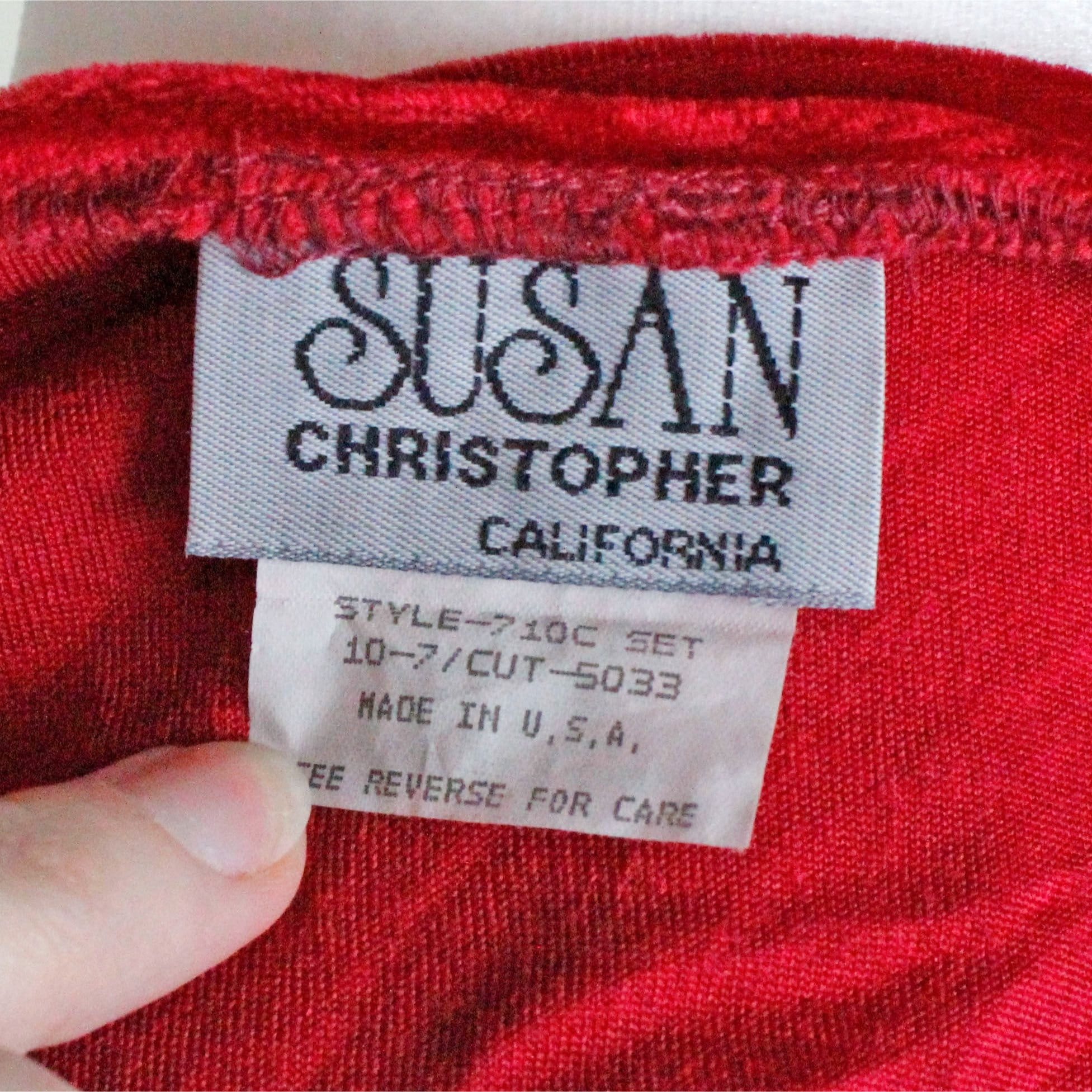 Susan Christopher Vintage 80s Crushed Red Velvet Blouse Gold Brocade ...