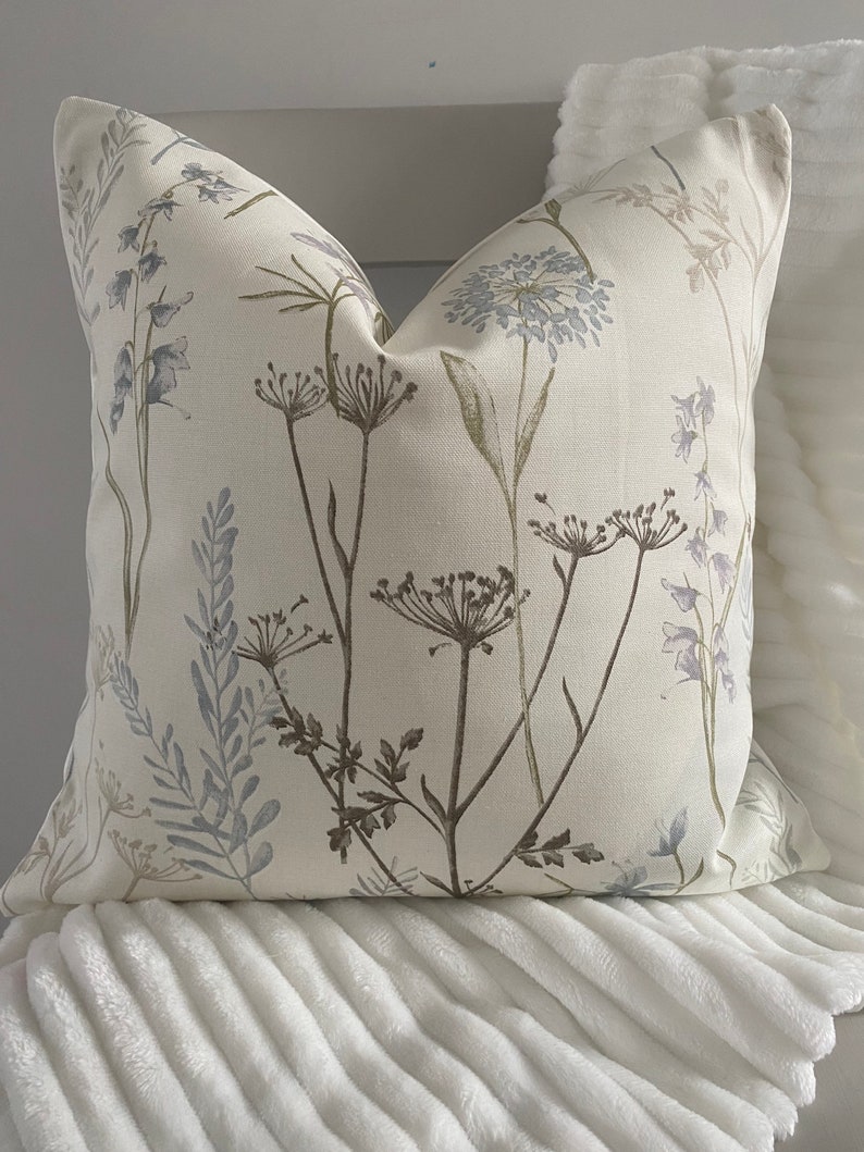 Country Cream Meadow Floral Design Cushion Cover 16” X 16” 40cm 18”x 18 ...
