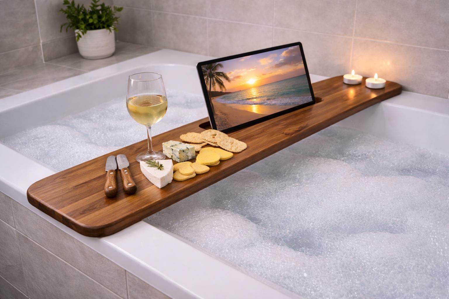 Handmade Wooden Bath Caddy | Tablet Slot, Free Personalisation - Etsy ...
