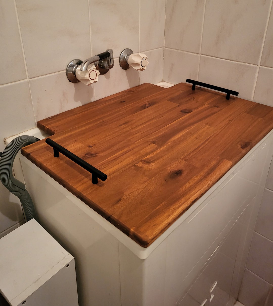 Timber Laundry Tub Cover With Handles With 2 X Cut Outs for Hoses Free ...